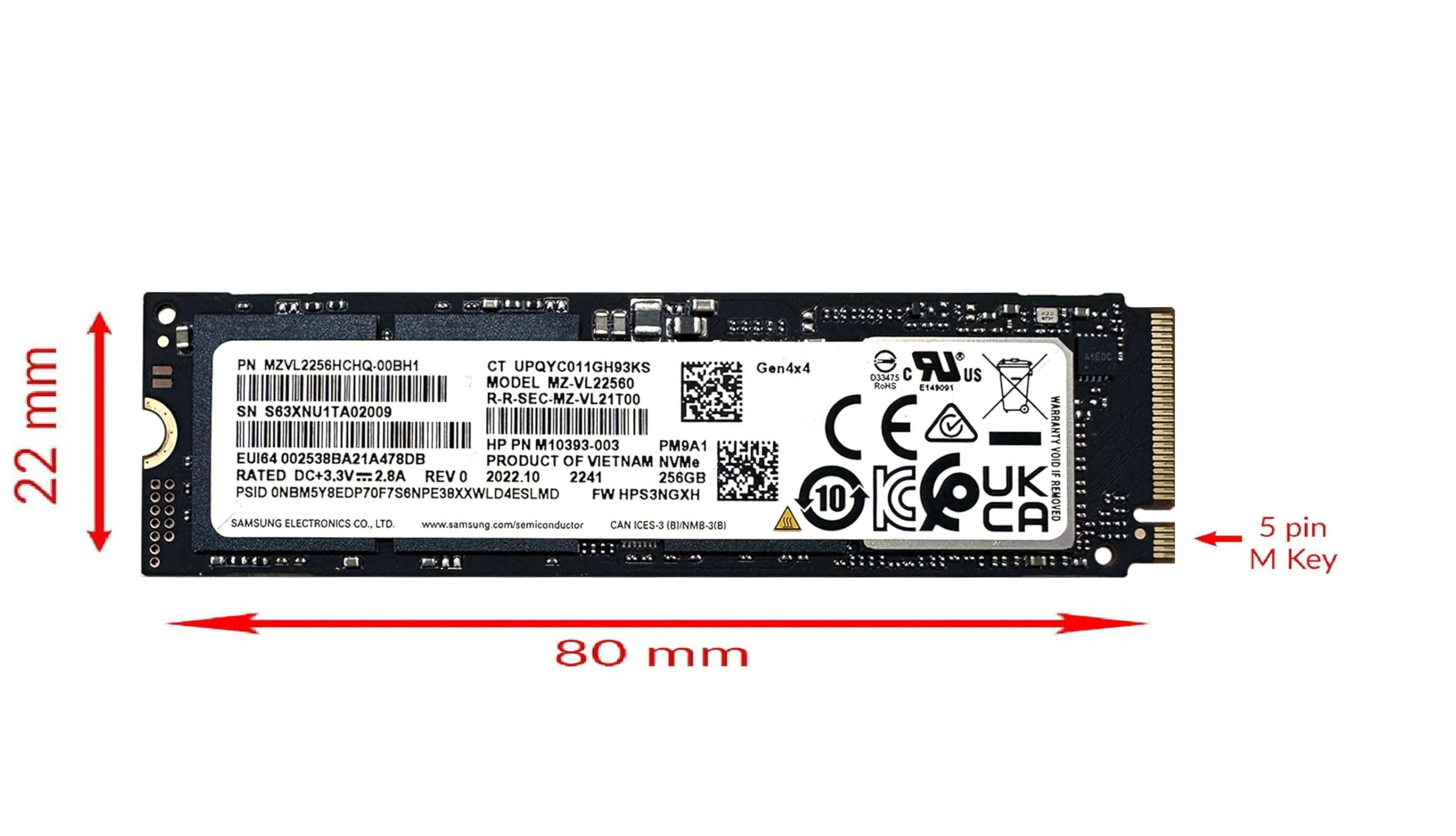 OEM Samsung PM9A1 256GB M.2 PCIe NVME Solid State Drive SSD OEM 80mm 2280 MZVL2256HCHQ Gen 4 M Key