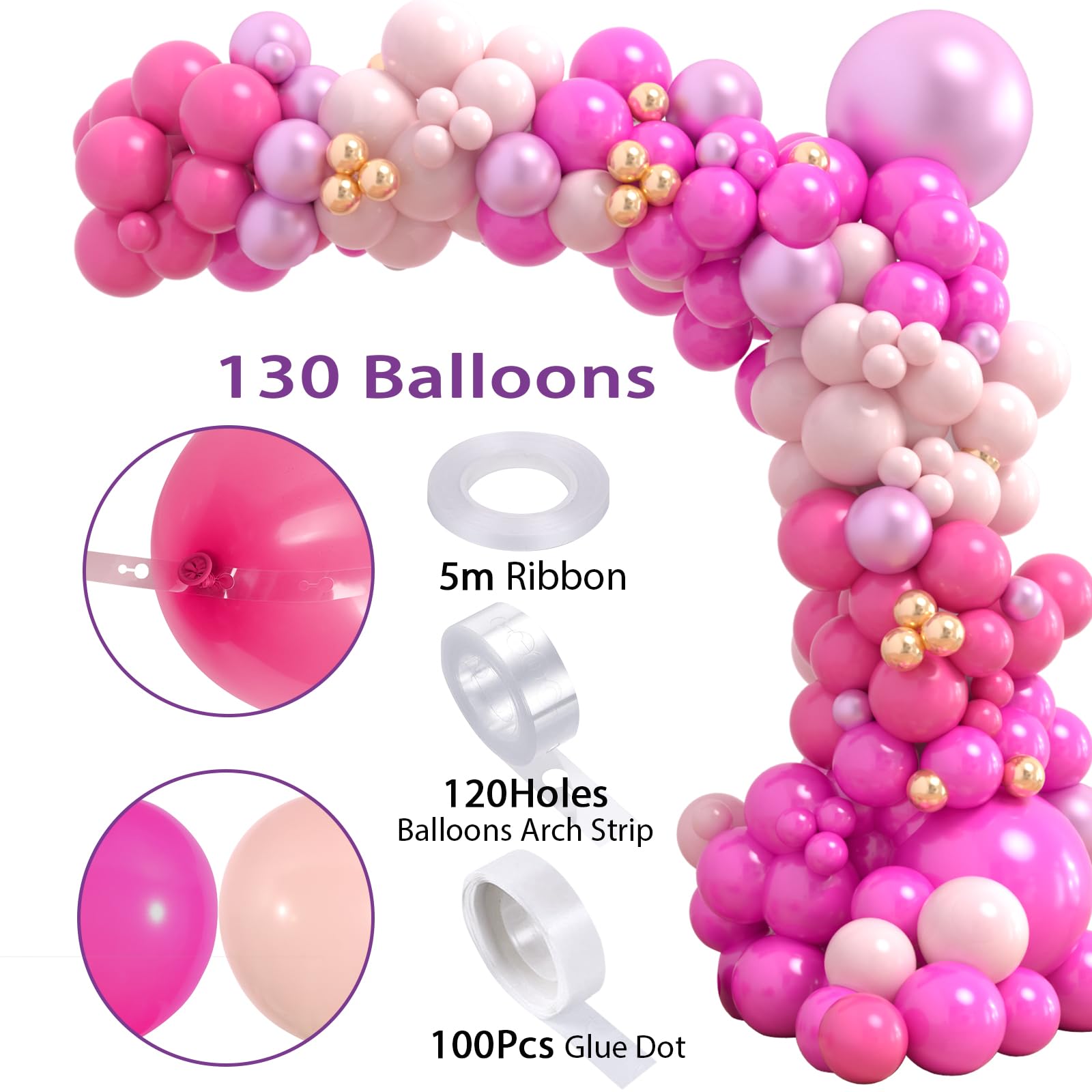 KELENO 137 Hot Pink Party Decorations Birthday Party Supplies Princess Balloon Garland Arch Kit Bow Disco Sunglass Lipstick Balloon Backdrop Tablecloth Baby Shower Bachelorette Girl Birthday Decor