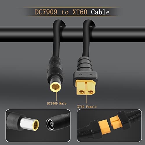 QIANRENON DC 7.9mm×0.9mm to XT60 Lithium Battery Charging Cable,DC 7909 Male to XT60 Female Solar Panel Connection Cable 12V-24V,14AWG,for Lithium Battery Pack,Portable Solar Generator,1.5m/4.9ft