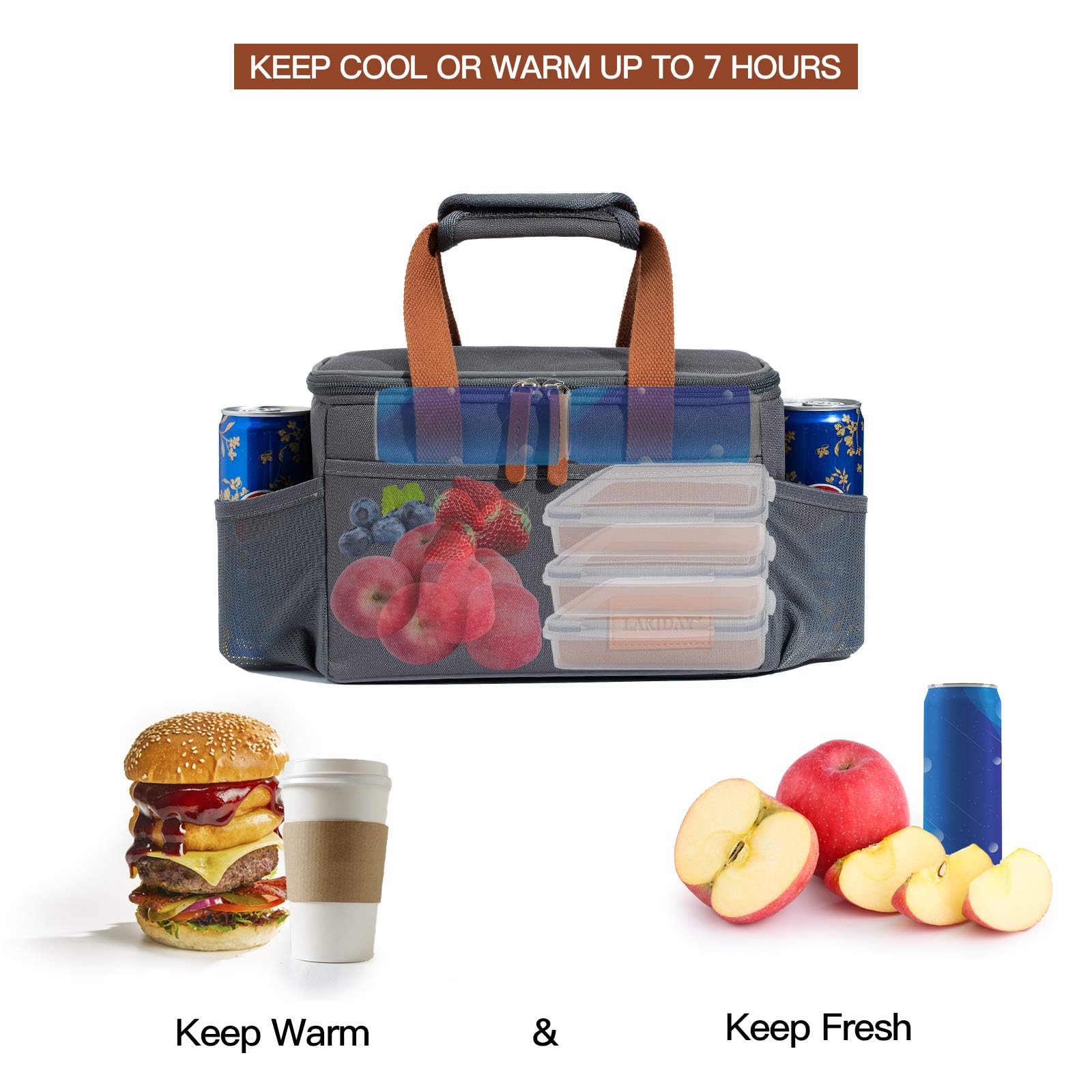 LAKIDAY Insulated Lunch Bag for Women/Men Cooler Bag Lunch Tote Container Leakproof for WorkOutdoor