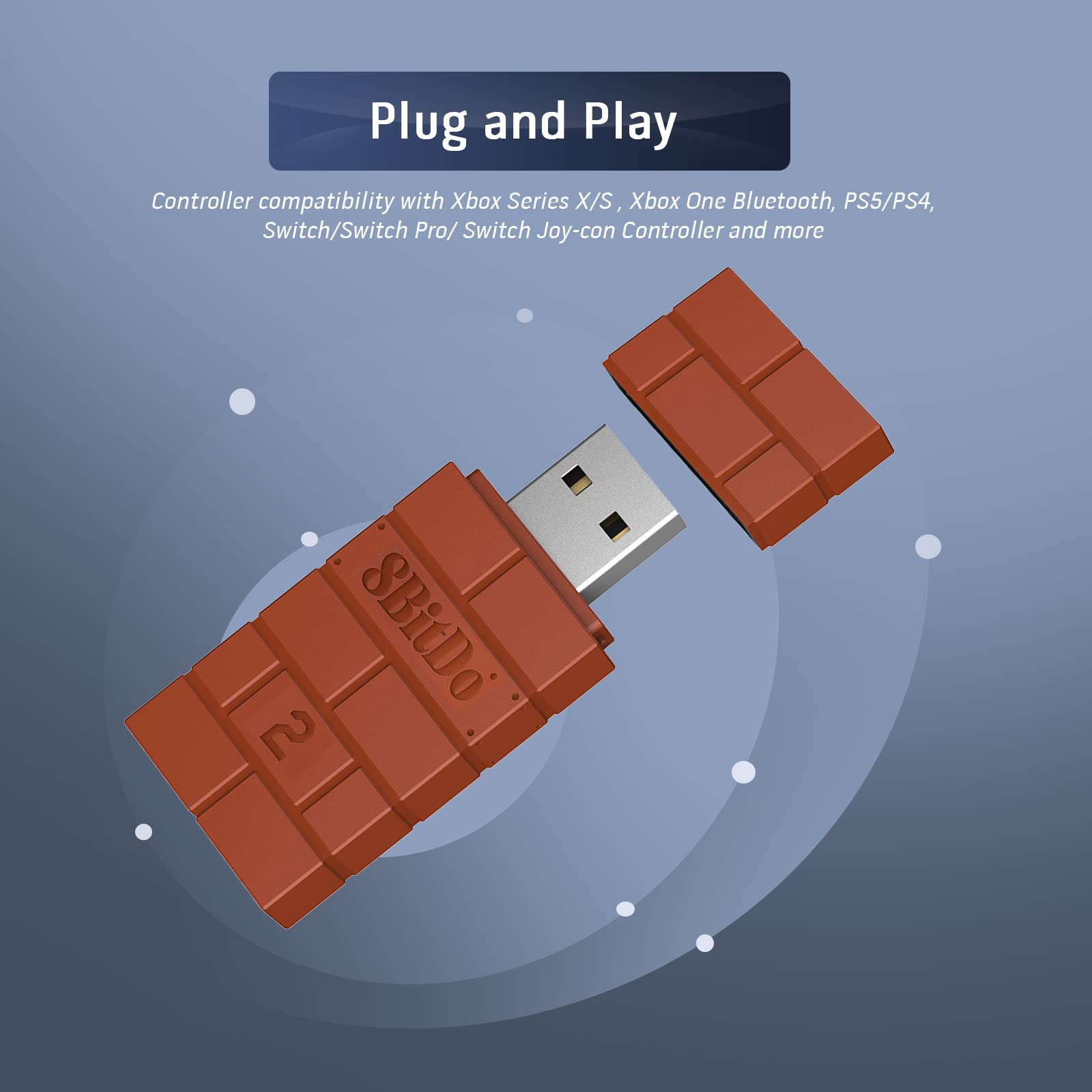 Nargos 8BitDo USB Wireless Bluetooth Adapter Dongle 2 for Switch/OLED, Windows 10/11, Mac & Raspberry Pi, Compatible with Xbox Series X/S, Xbox One, Elite Series 2, Switch Pro, PS5/PS4 Controller
