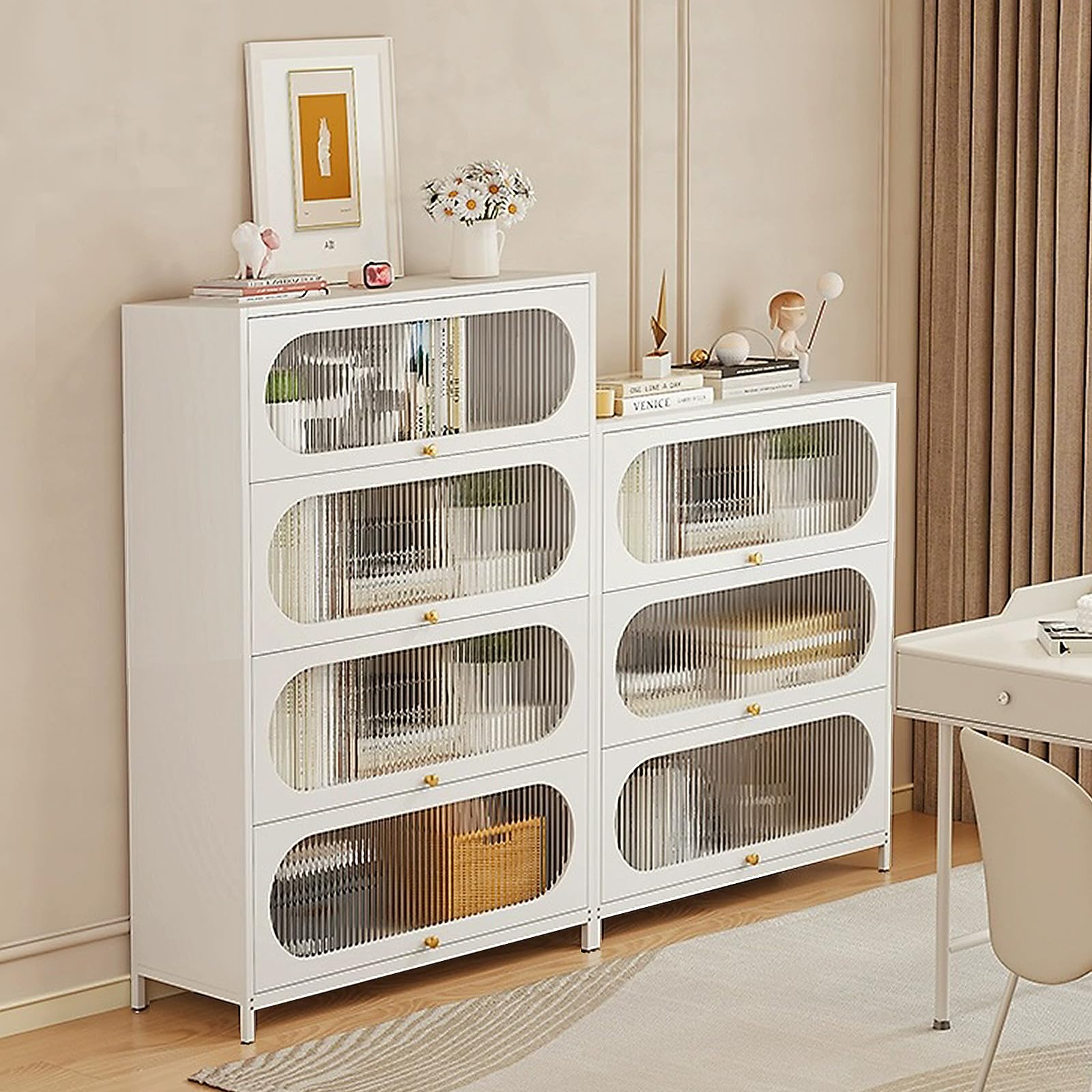 Yoleduo White Bookcase, Steel 3 Tier Bookshelf with Storage Shelves Organizer,Modern Multipurpose Display Cabinet for Living Room, Study, Reading Nook (White, 3-Tier(31.49"))