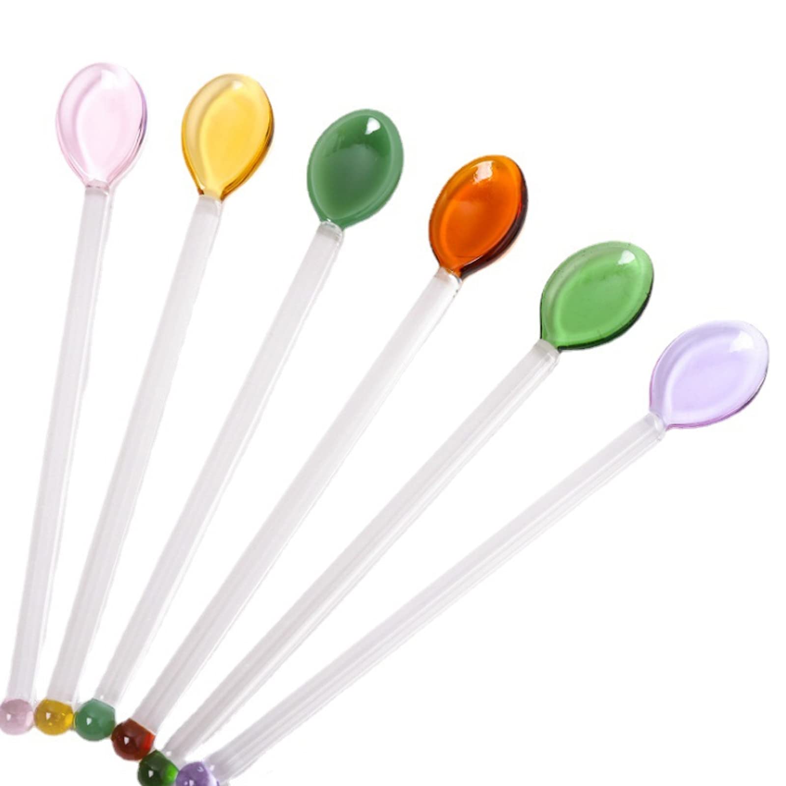 Luluxing 8Pcs Heat Resistant Glass Spoons Stirring Rod Salt Sugar Small Teaspoon For Coffee Ice Cream Dessert Cocktail Milkshake Cold Drink