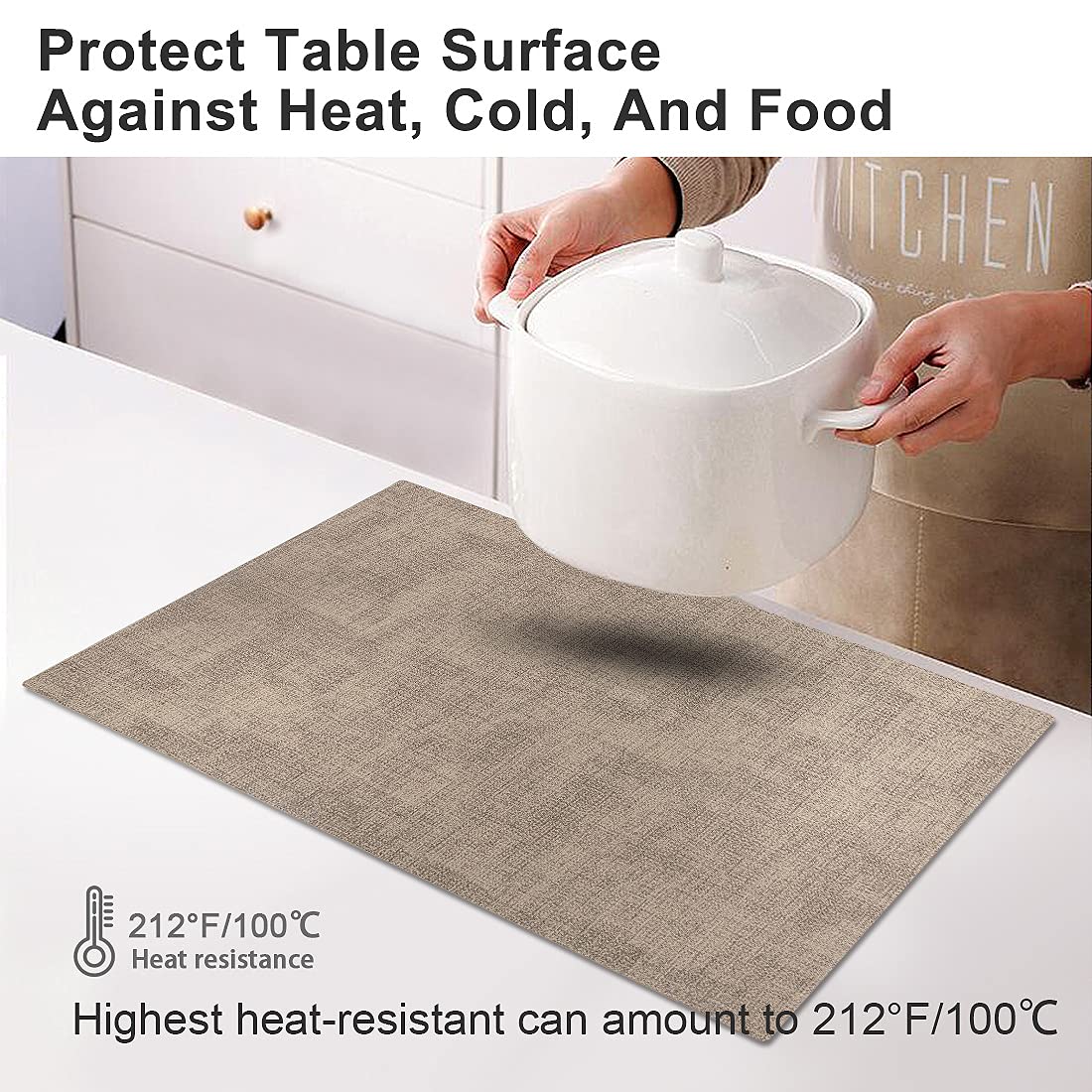 LANDVIEW Leather Heat Resistant Placemats Set of 6 Waterproof Wipeable Washable PU Table Mats,Easy to Clean Anti-Slip Place Mats (Light Brown, 6)
