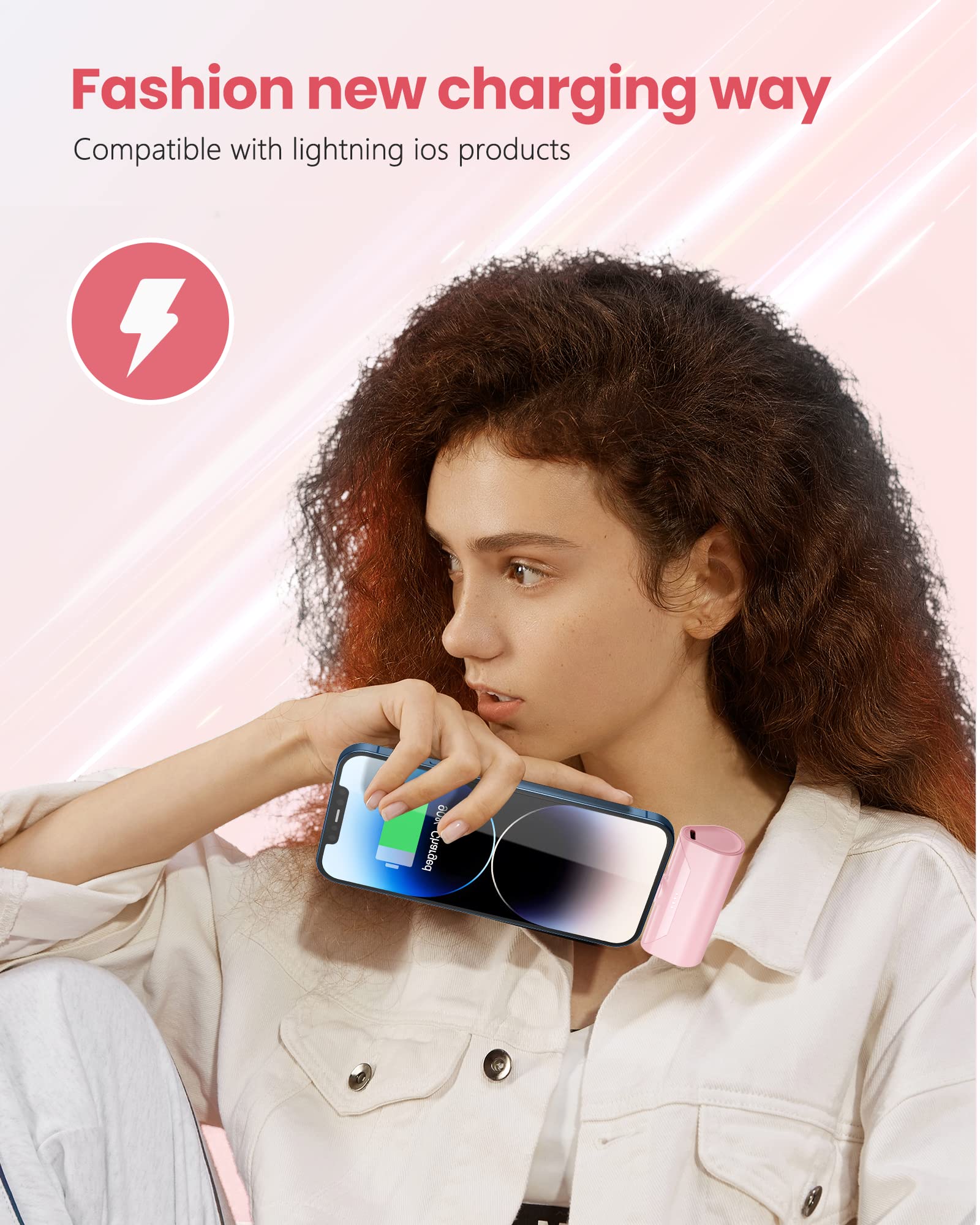 L.LYFOVR Pink Small Portable Battery Charger 4800mAh, Tiny Power Bank Ultra-Compact 15W Fast Charging Mini Battery Pack Power Charger for iPhone 14 Pro/13/12/11/8/iPad Air/Mini/Pro/AirPods Pro I/II