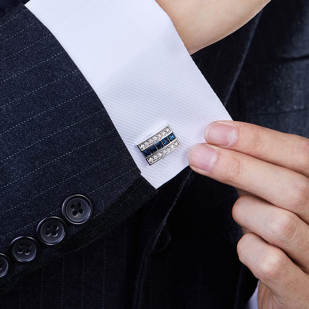 Men's Shirt Cufflinks Metal Silver Cufflinks with Diamond Inlaid Men's Formal Cuffs, Sleeve Studs, French Shirt Studs