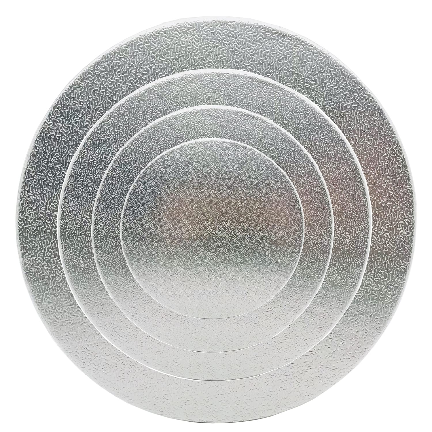 MYYZMY 4 Pack Cake Boards, 6, 8, 10, 12 Inch Round Cake Circles, Cake Base Cardboards 1 of Each Size for Cake Decorating, Silver