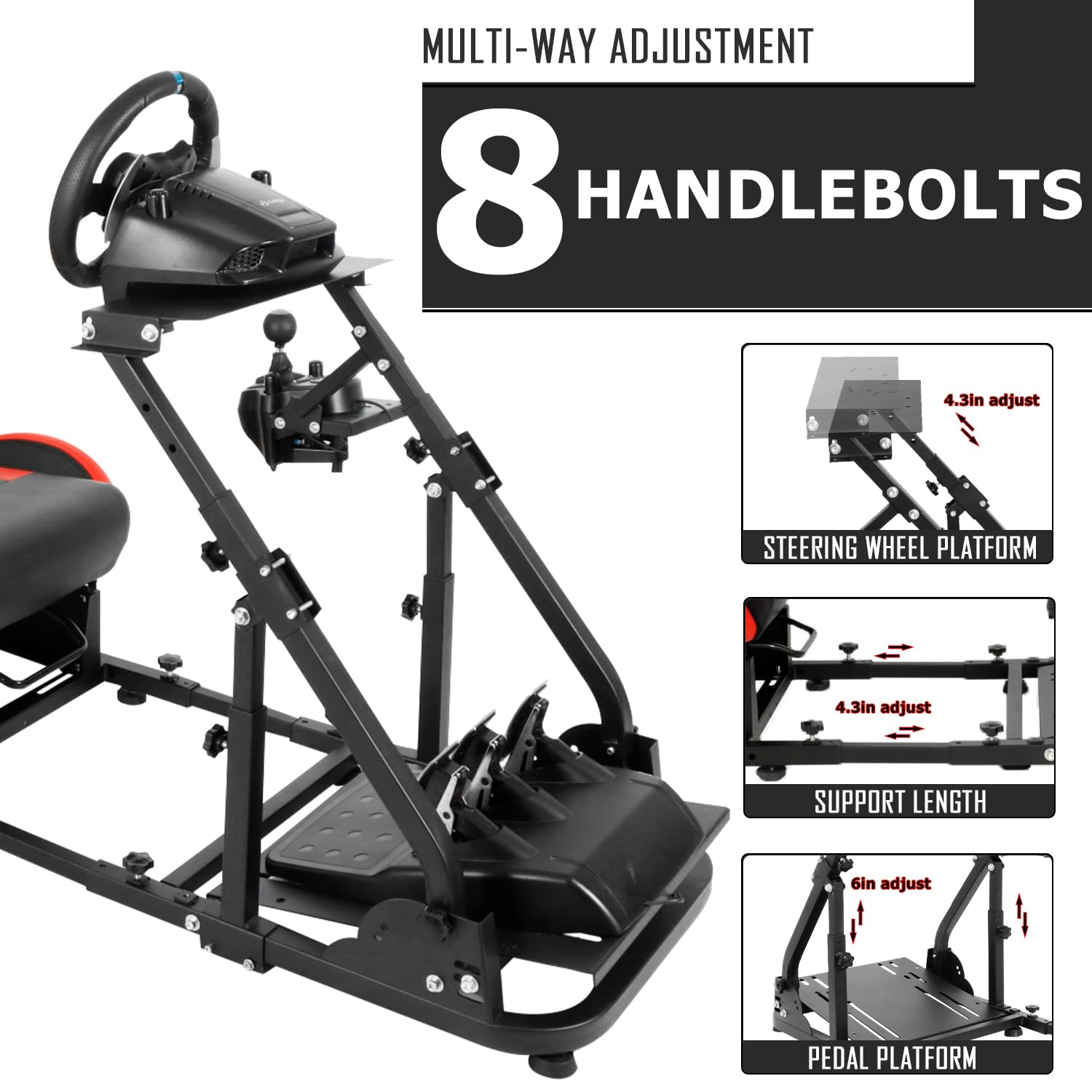 Minneer Simulator Driving Cockpit with Real Racing Chair Compatible with Logitech G25/G27/G29/G920/G923 Adjustable Racing Wheel Stand Frame Gaming Steering Stand,Wheel and Pedals Not Include-Red