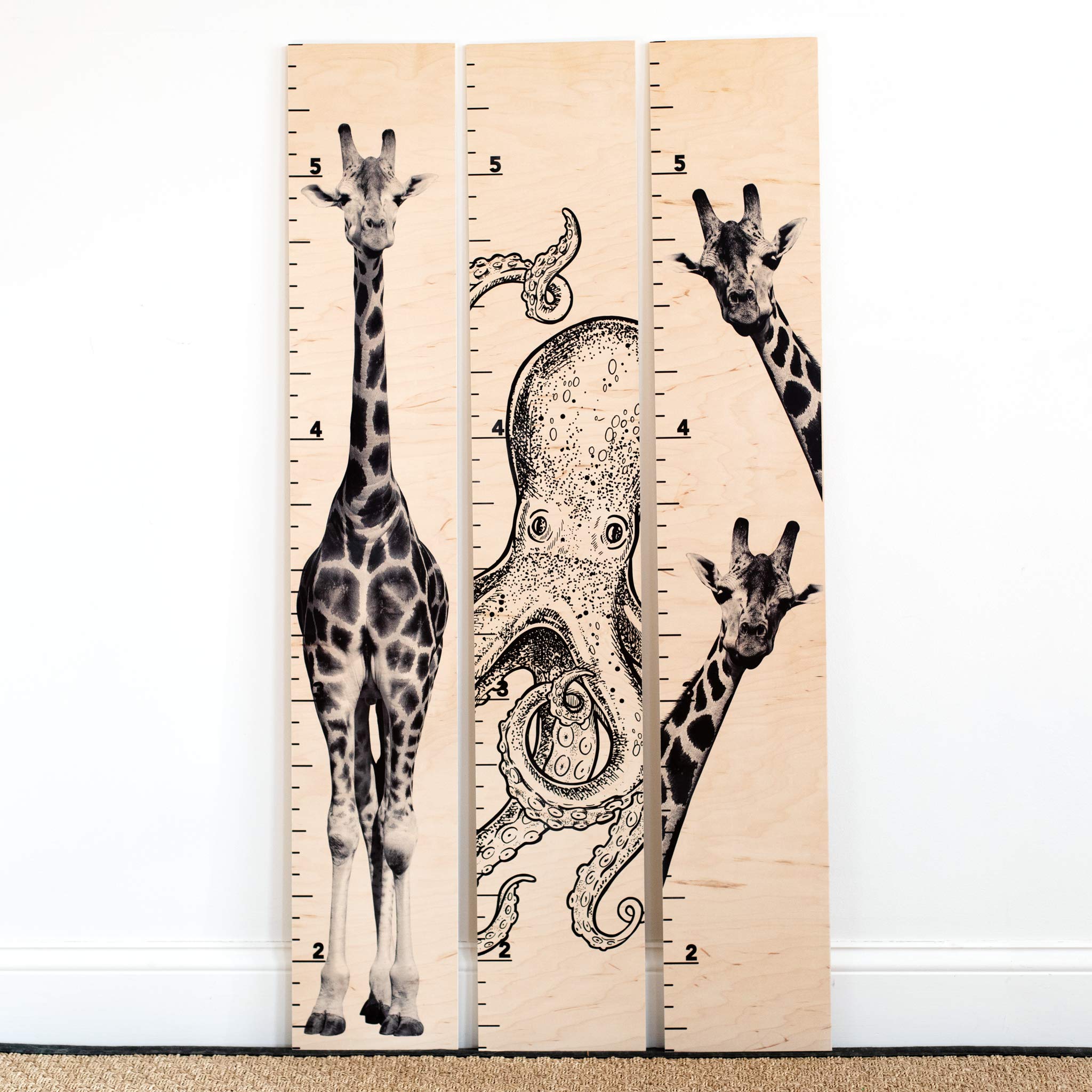 Headwaters Studio Animals Growth Chart for Kids - Baby Height Chart Height Tracker Kids Wooden Growth Chart for Wall Grow Chart Height Chart for Kids Safari Nursery, Tall Giraffe-46 x75 x.25