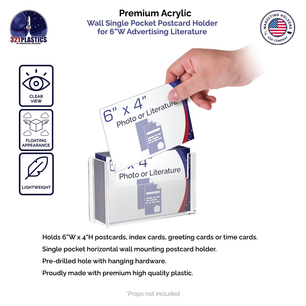 Marketing Holders 24 Pack Postcard Holder Slot Literature Wall Mount Clear Acrylic Holds 6" x 4" Single Pocket Display System Small Catalog Organizer Take One Hand Out