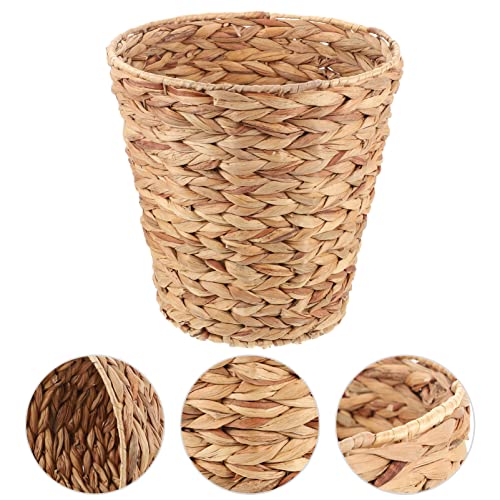 Rattan Basket Woven Waste Basket Round Trash Can Decorative Garbage Waste Bin Rubbish Container Laundry Cloth Storage Basket Organizer for Bedroom Home Living Room Bathroom Woven Basket