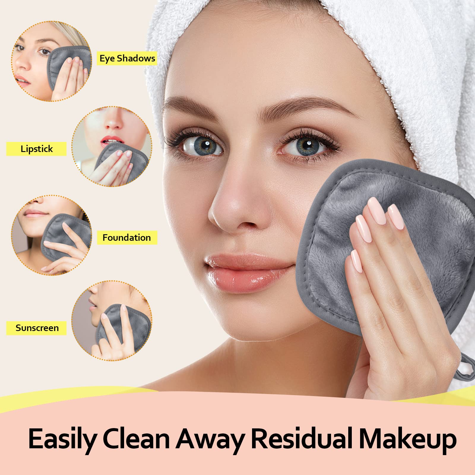 HOMEXCEL Makeup Remover Cloth 12 Pack,Reusable,Washable Ultra Soft Facial Cleansing Pads For All Skin Types,5 X 5 In,Grey