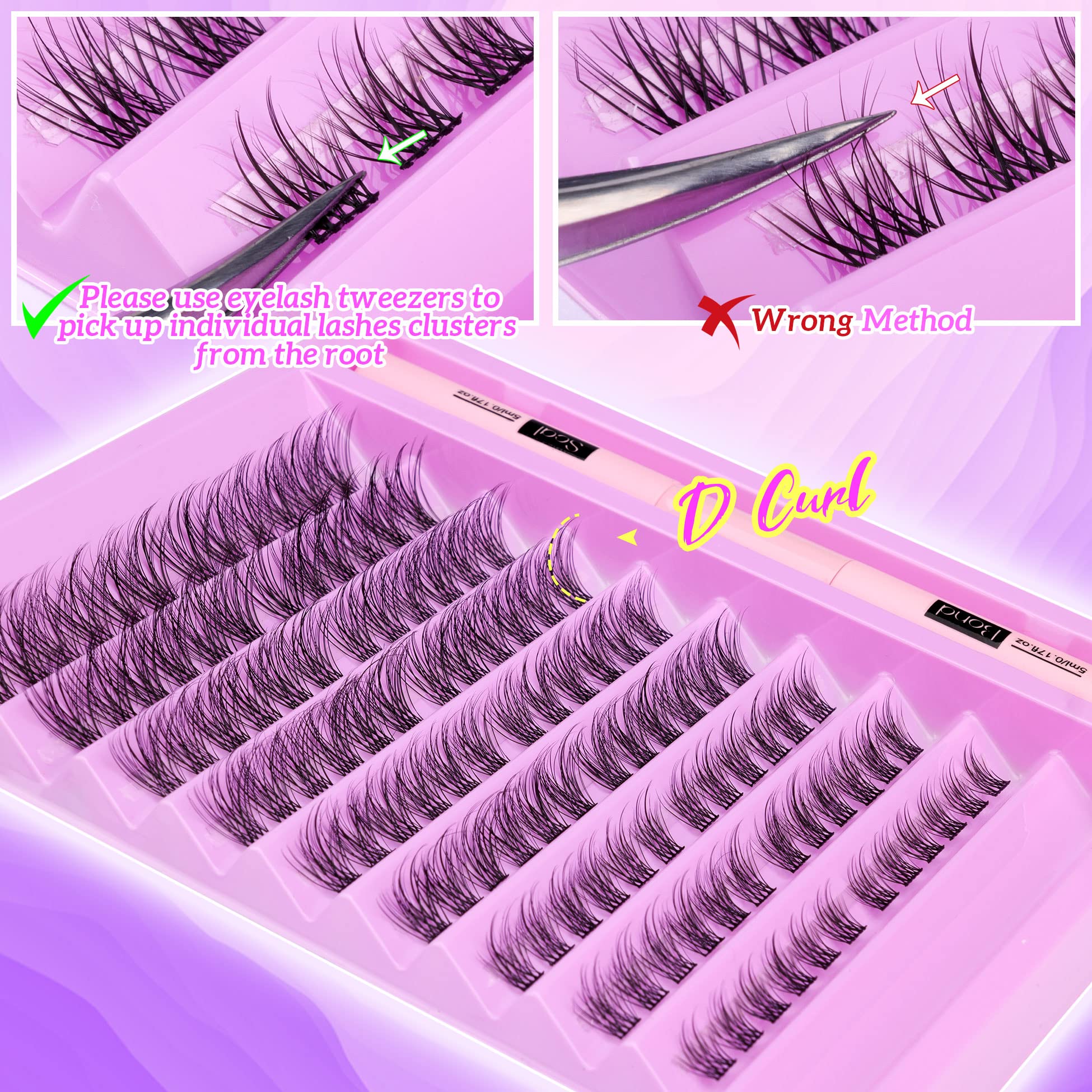 Lash Clusters Kit, DIY Eyelash Extensions Kit, Super Hold Lash Bond and Seal, Cluster Lashes Extensions 8-16mm DIY Individual Lashes Kit Wispy Natural Eyelash Extensions by Newcally