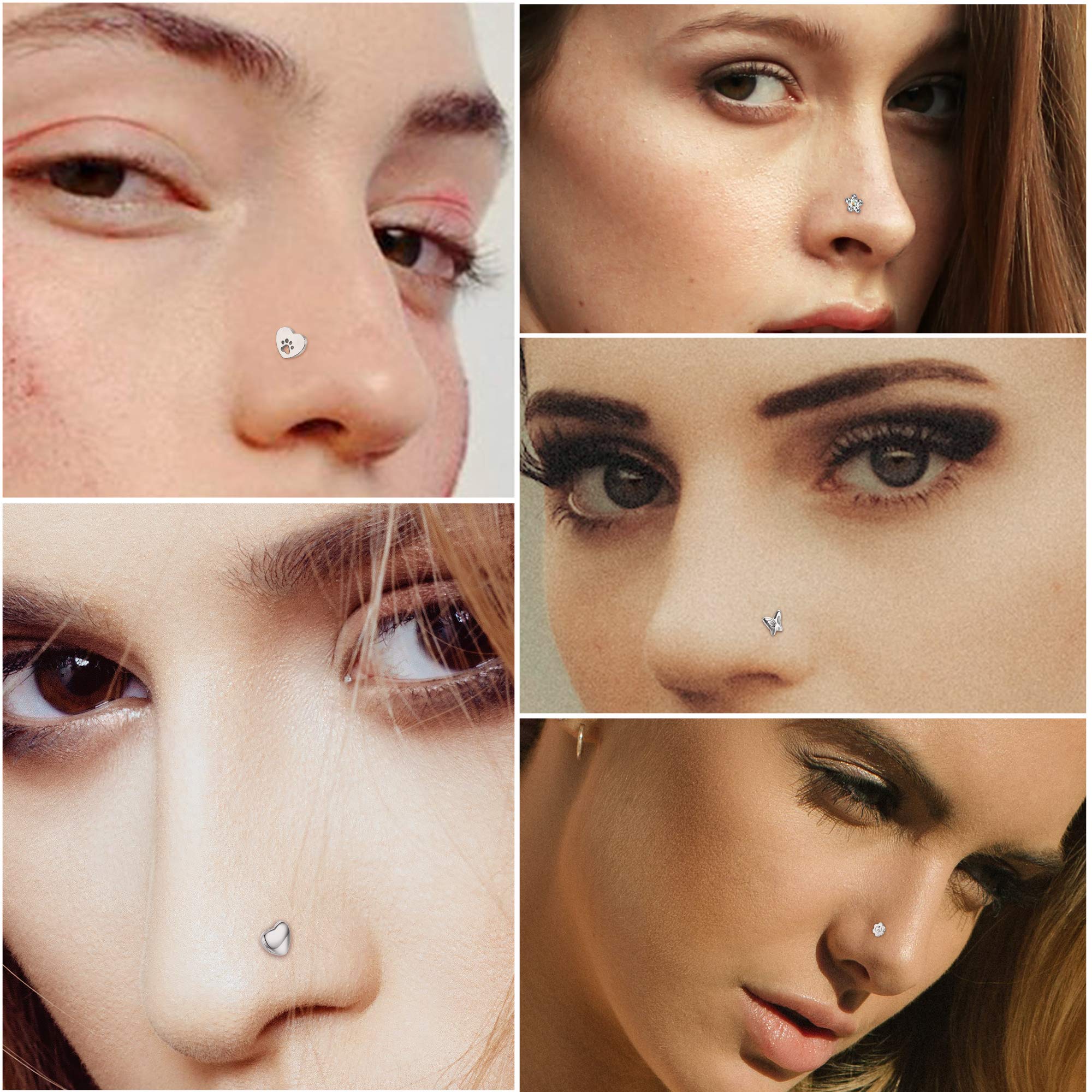 Magitaco 20G 21Pcs Nose Rings Studs Stainless Steel Bone L Screw Shaped Nose Piercing Jewelry for Women Men