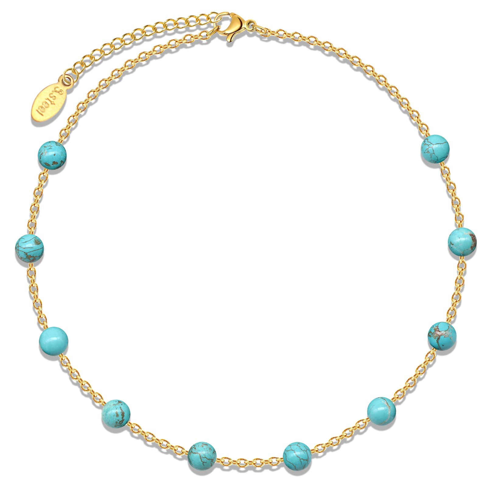 LOHZAQ Turquoise Choker 18K Gold Plated Dainty Necklace Beaded Tiny Chain Delicate Gift Jewelry for Women
