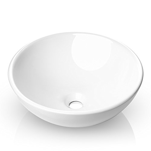 Miligoré 16" Round White Ceramic Vessel Sink - Modern Above Counter Bathroom Vanity Bowl