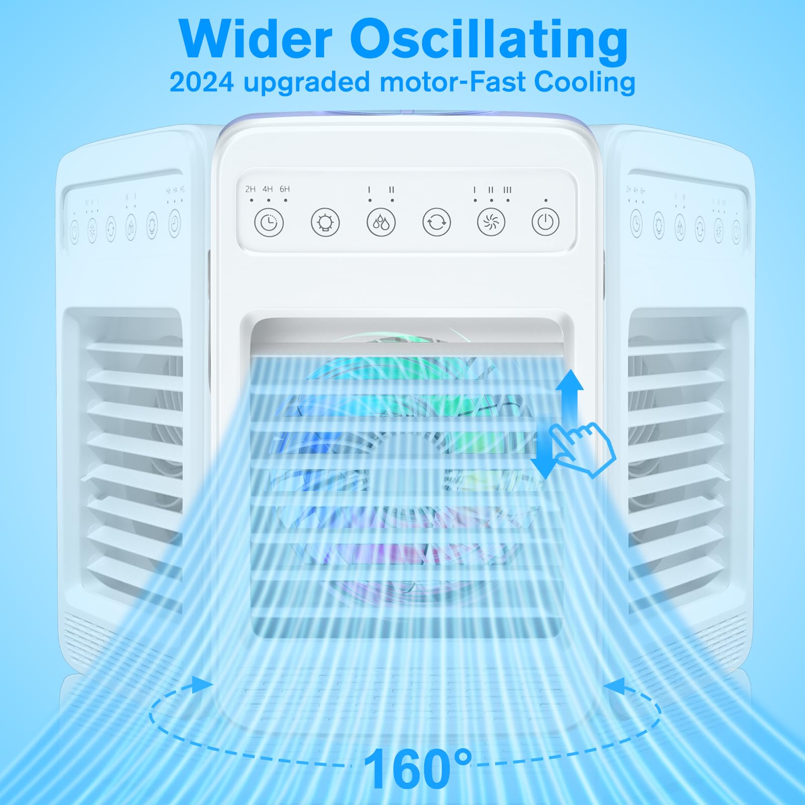 okoium Portable Air Conditioners,Mini Air Conditioners Portable for Room,Oscillating Small Mini AC with Timer,4 Speeds 2 Cool Mist,Small Room Air Conditioners for Room, Light Blue