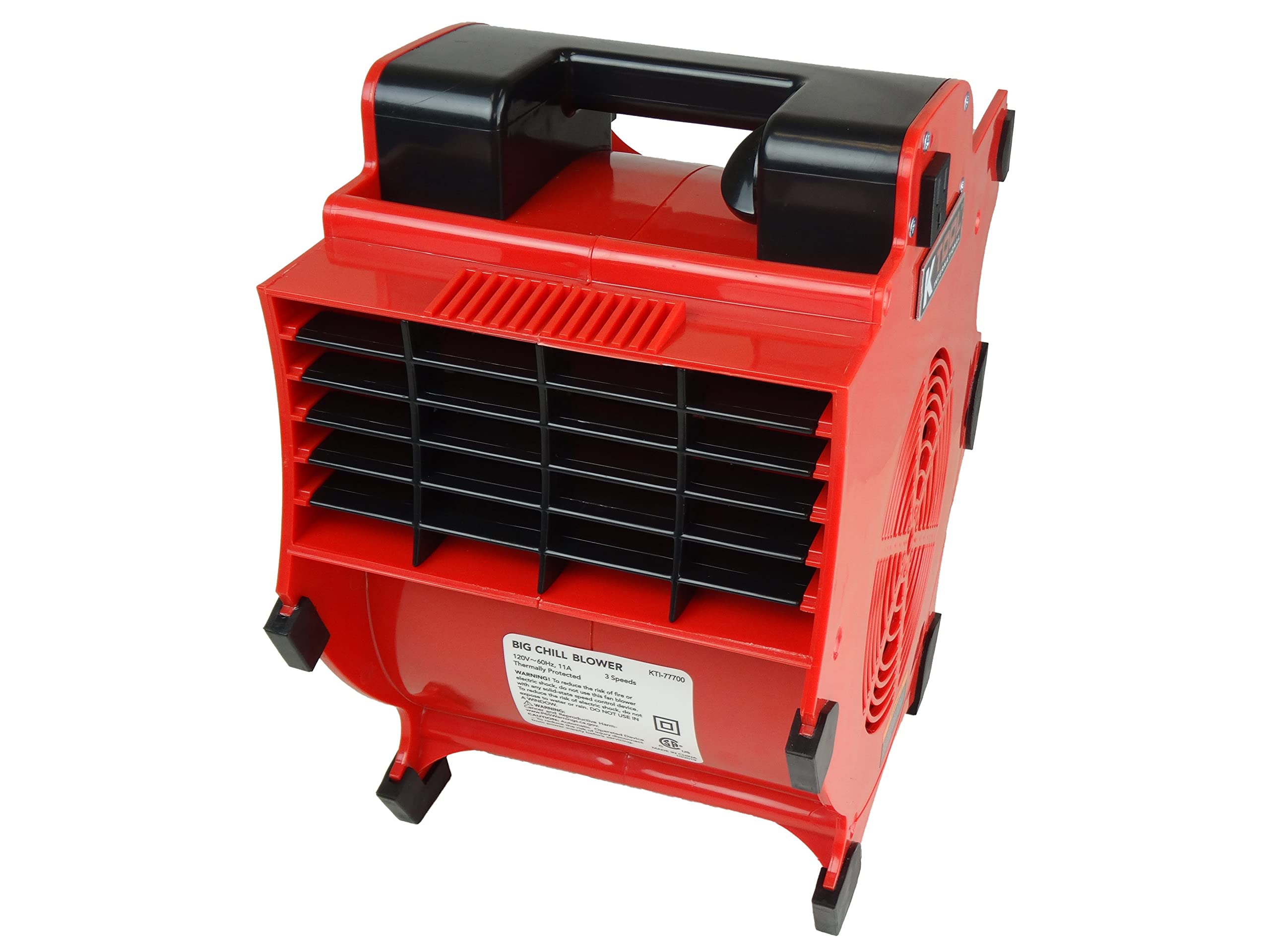 K Tool International 77700; Big Chill Workforce Blower, 3 Speed Motor with Built-in Overload Protection, 4 Angle Position, Indoor and Outdoor Use, Heavy Duty Design Impact Resistant ABS, 1200 CFM, Red