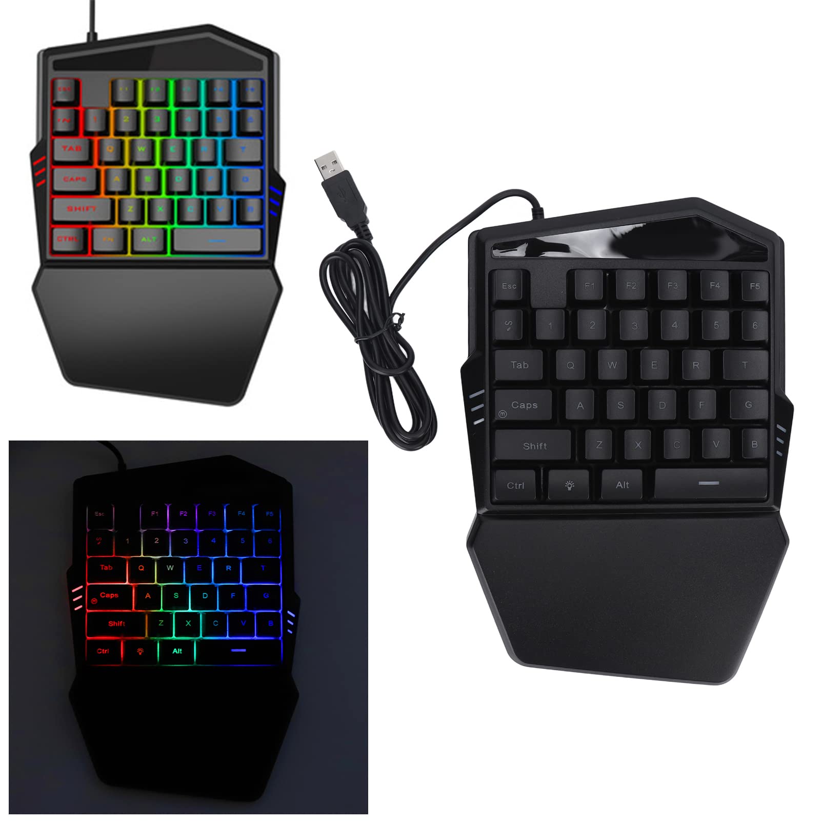 Onehanded Gaming Keyboard, 35key Keyboard with Wired USB Converter for Gaming