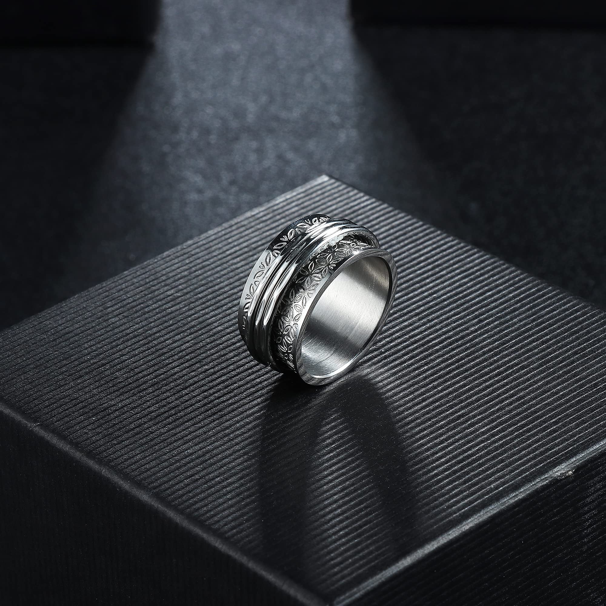 Magitaco Spinner Rings Stainless Steel Anxiety Rings Moon Star Flower Lunnar Phase Fidget Rings for Anxiety for Women Men