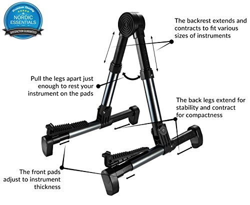 Guitar Stand for Acoustic/Electric/Classical Guitars and Violin, Ukulele, Bass, Banjo, Mandolin -Folding, Portable & Lightweight