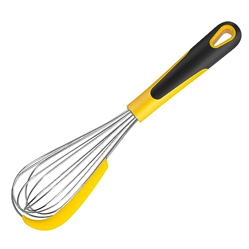 Maxjoy Silicone Whisk,Silicone Whisks for Cooking Non Scratch,Wisking Tool Metal Wire Silicone Stainless Steel Wisk for Kitchen Egg Bread Mixing,Small Mini Heat Resistant Whisk,Yellow & Black