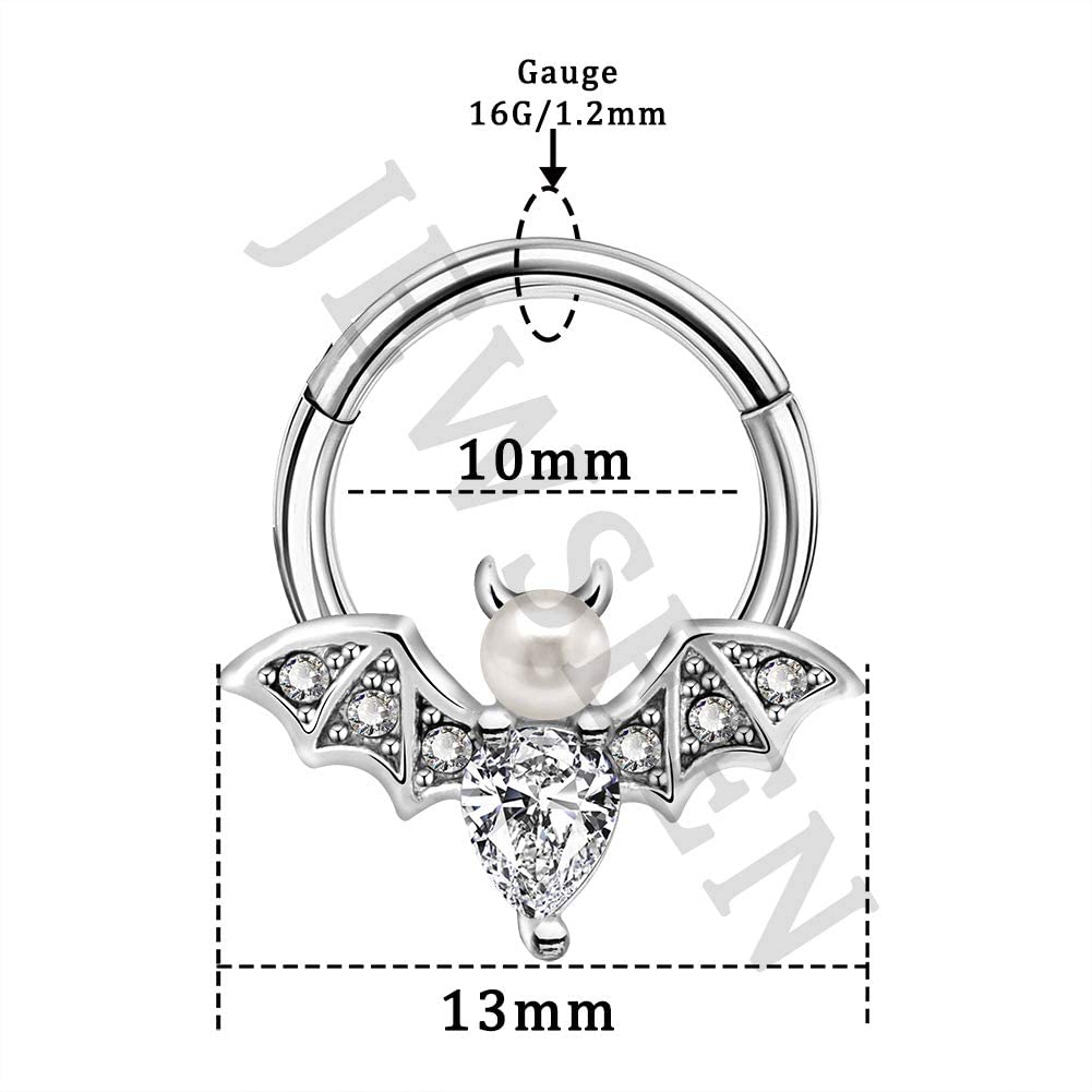 Jewseen Clear Gem Vampire Bat Halloween Hinged Segment Ring Tear CZ Daith Earring Helix Tragus Cartilage Piercing Jewelry