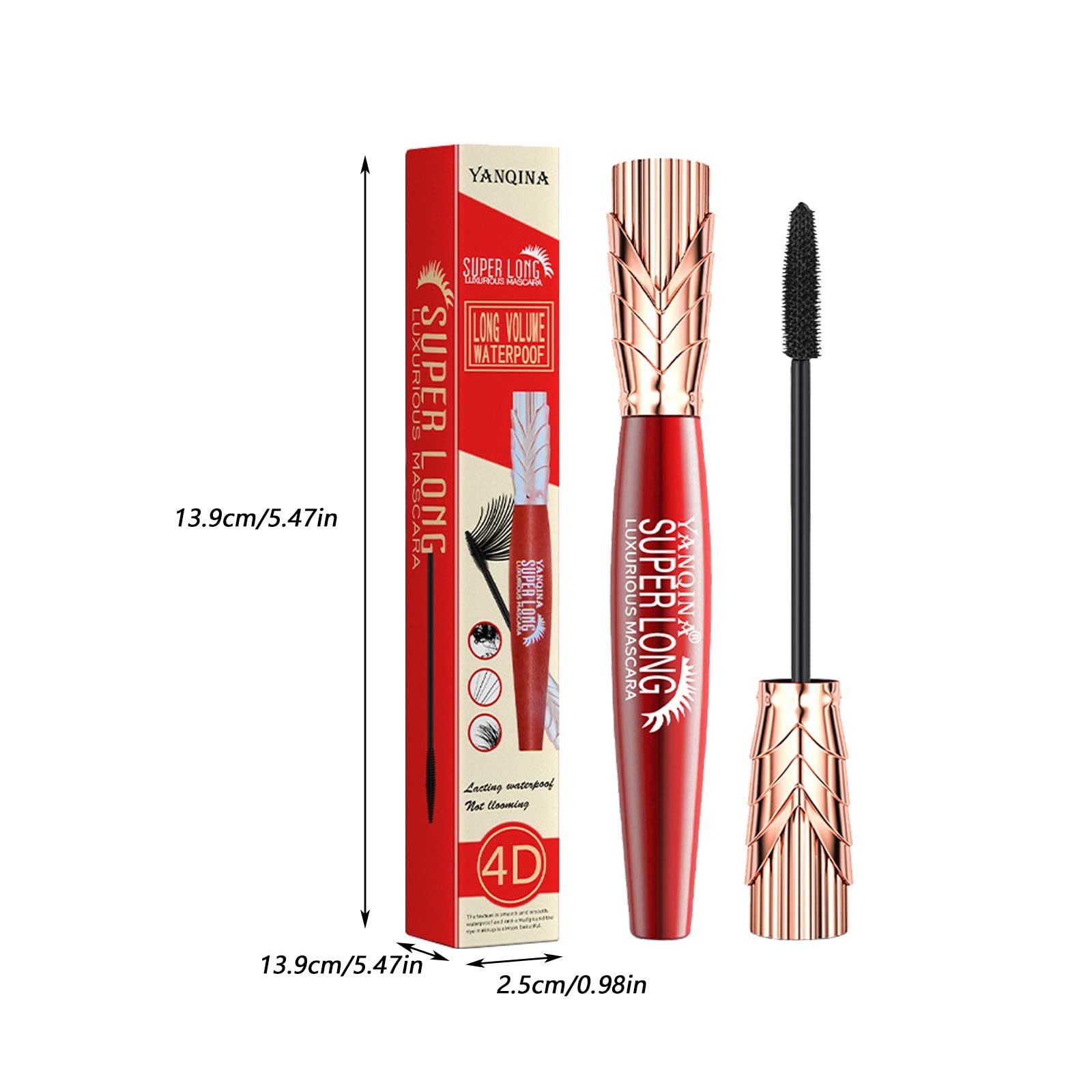 Mascara Black, Waterproof Long Lasting Smudge Proof Thicking Curling Lenthening Eyelash Makeup, 4D Silk Fiber Lash Crown Mascara