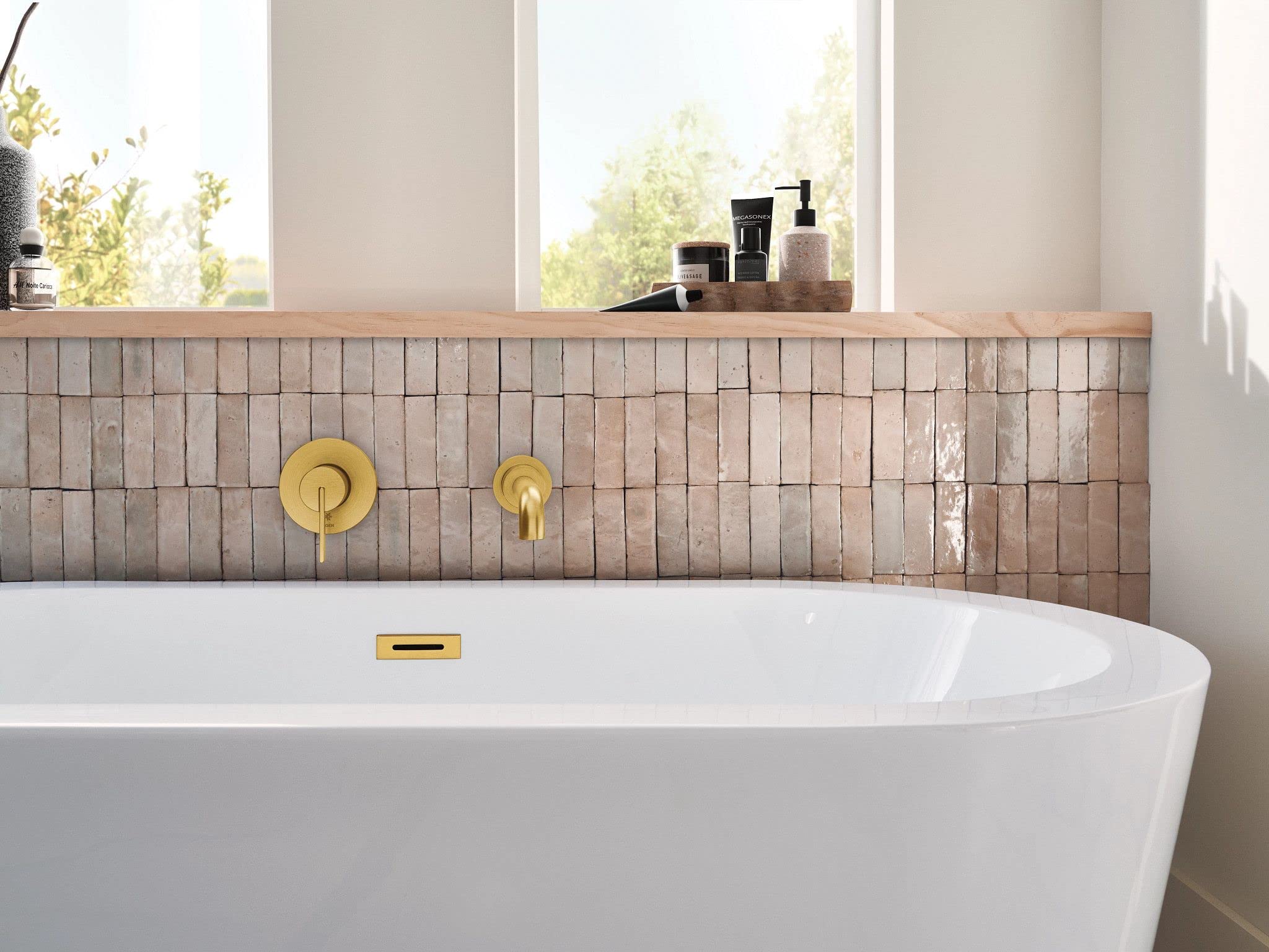 Moen WT6221BG CIA Single Handle Wall Mount Filler High Flow Tub Faucet with 10" Spout Reach, Brushed Gold