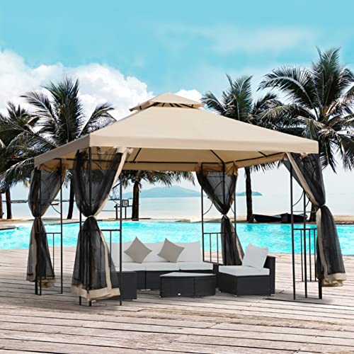 RUIZE 10×10 Ft Hardtop Gazebo Galvanized Steel Canopy with Netting and Shaded Curtains Aluminum Frame Polycarbonate Hardtop Gazebo for Backyard, Patio, Garden