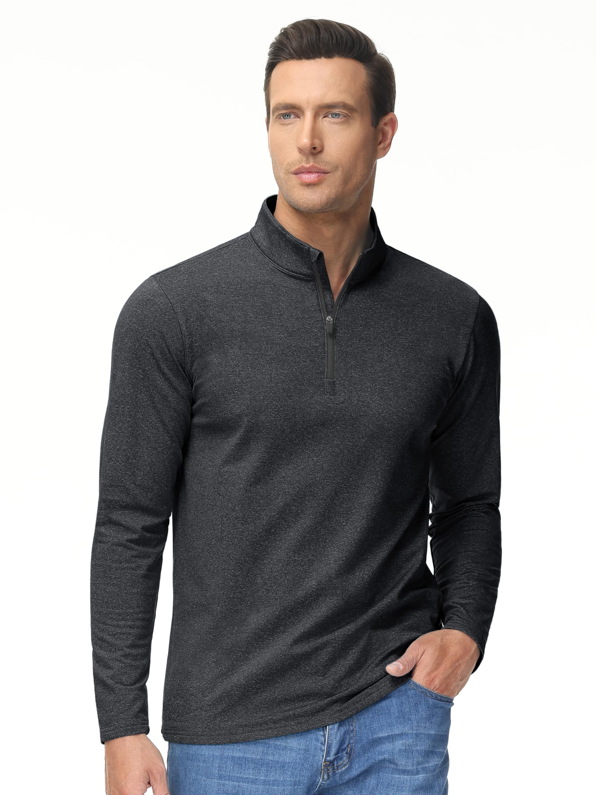 MAGNIVIT Men's Long Sleeve Shirt Workout Quarter-Zip Pullover Athletic Shirts Quick Dry Lightweight Golf Sports T-Shirt Orange M