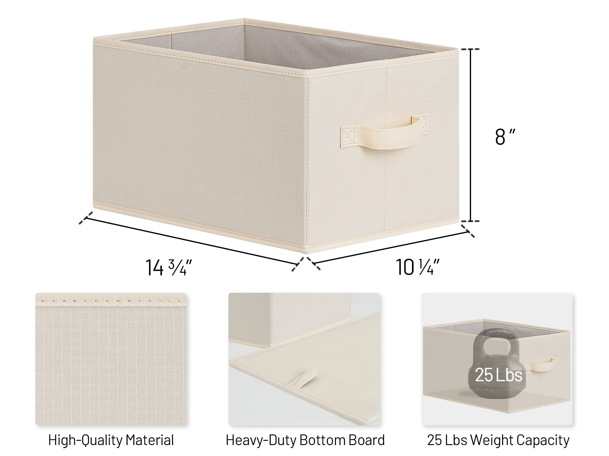 Labcosi Cloth Storage Baskets for Shelves, Rectangle Baskets with Handles, Closet Storage Bins, Gift Basket, Beige, 4-Pack