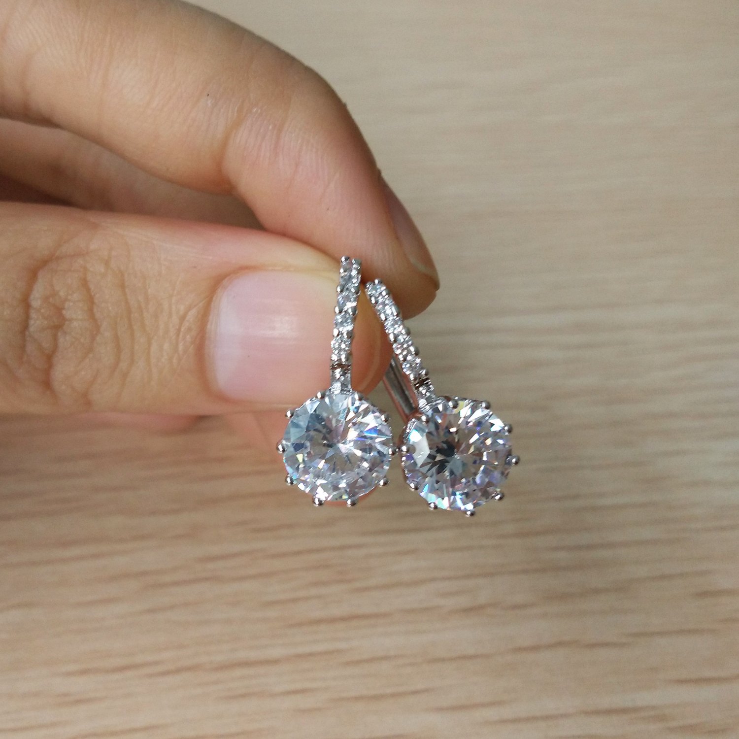 GULICX Silver Tone White Cubic Zirconia Round Jewellery Hoop Lever Back Huggie Earrings
