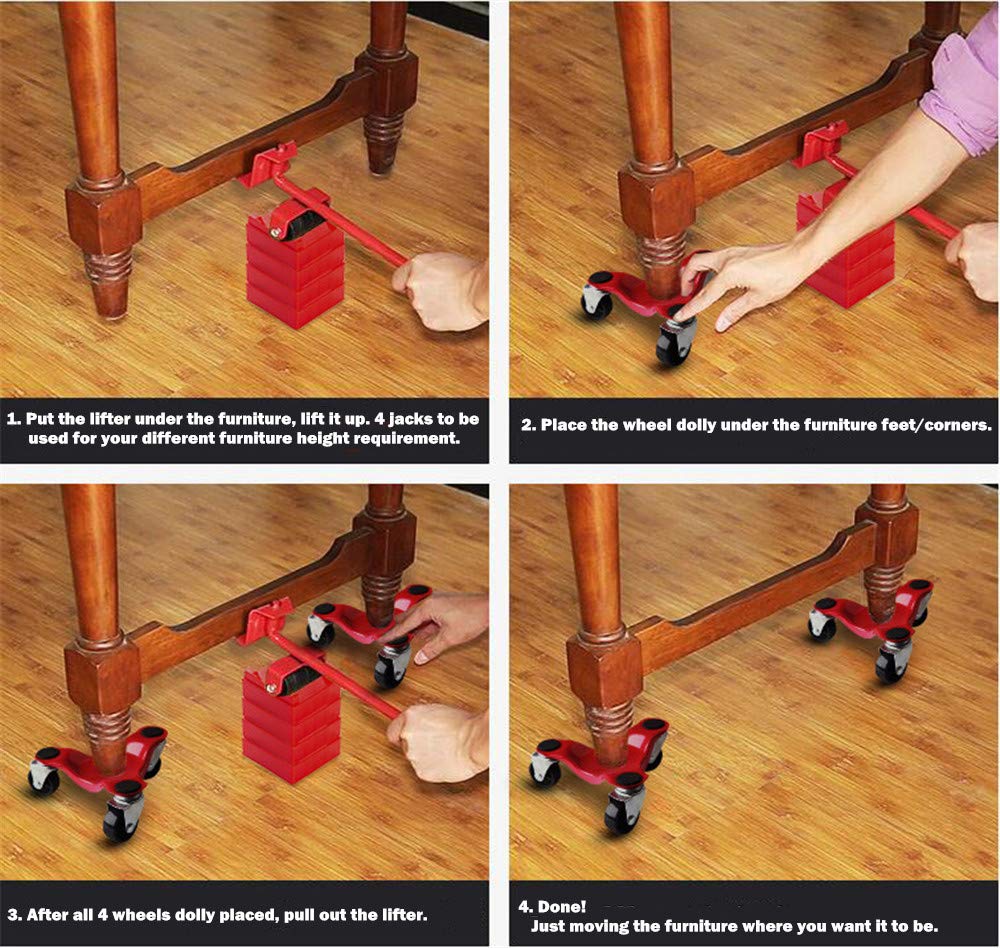 HutHomery Furniture 3 Wheel Mover’s Dolly, 6-Inch Steel Tri-Dolly, Easy Moving System for Bulky & Heavy Loads in Home, Office or Warehouses - 9 Pack 440-lb Load Capacity
