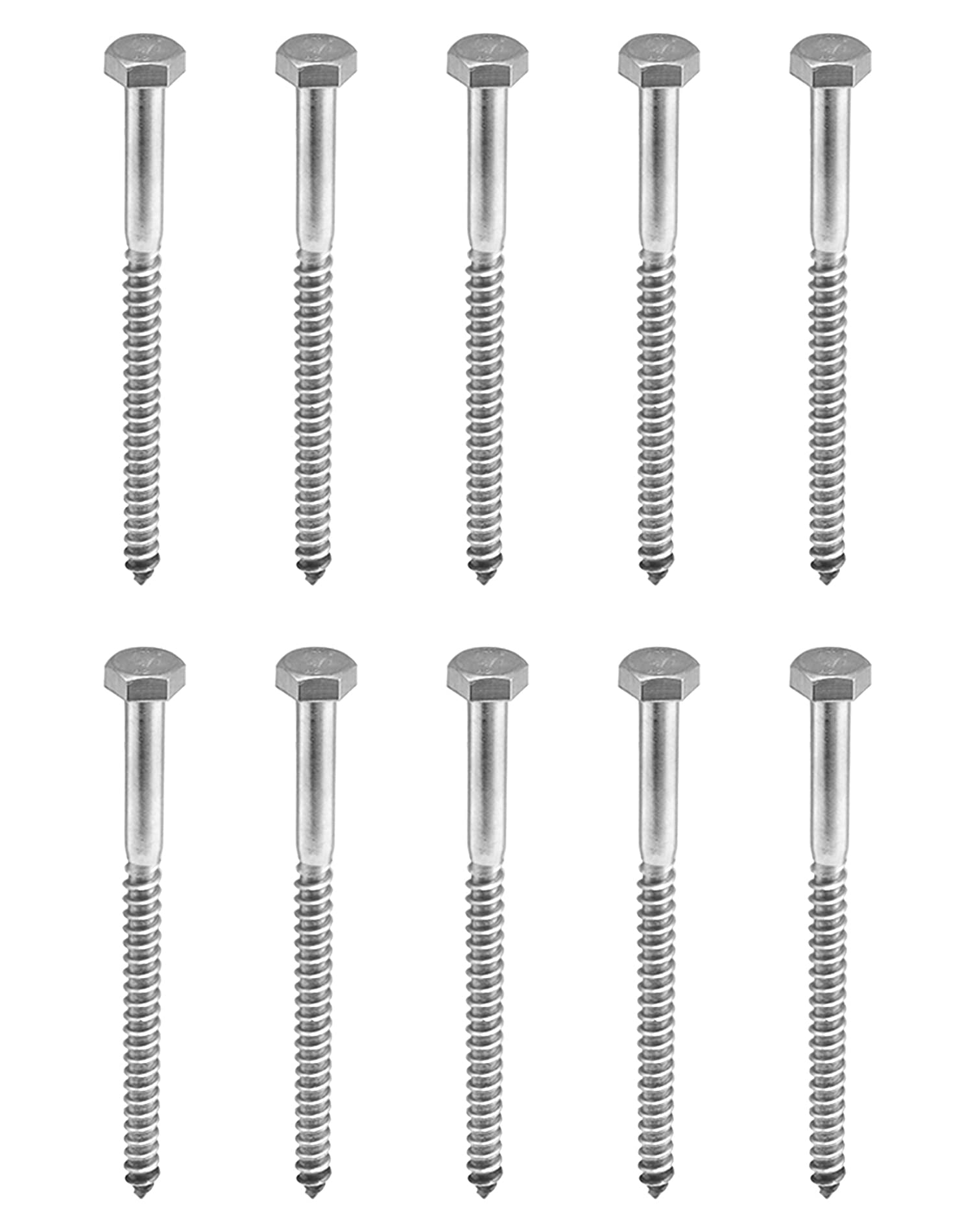 QWORK Hex Lag Screws Bolts, 10 PCS 3/8" X 6" Hex Head Fasteners, 304 Stainless Steel Lag Bolts, Partial Thread, Rust Resistant, Solid Construction, for Deck Building, Joining Lumber