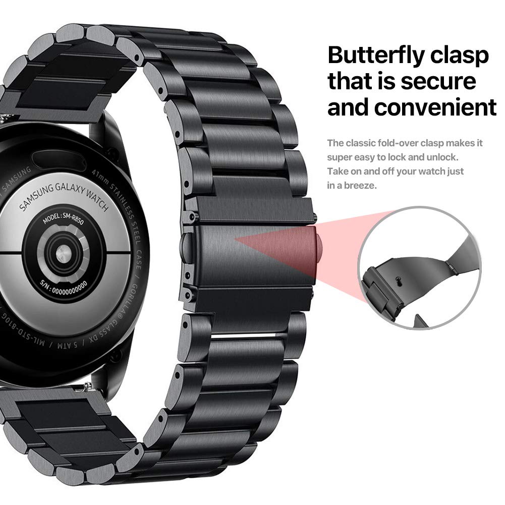 Intoval Band for Samsung Galaxy Watch 3 45mm / Watch 46mm / Gear S3 Frontier/Classic, Garmin Fenix 5/5 Plus/ 6/6 pro Premium Stainless Steel Bands with Link Adjustment Tool (22mm Strap, Black)