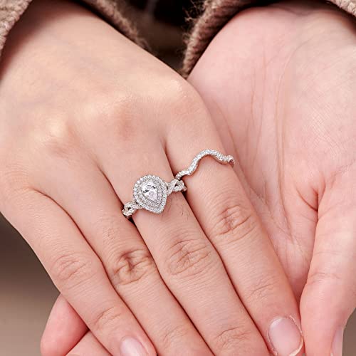 Newshe Wedding Rings for Women Engagement Ring Set 925 Sterling Silver 1.3ct Pear White Cz Size 5-10 (Pear Shape, 11)