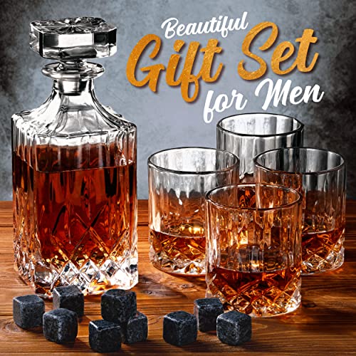 Luxury Gift For Men – Whiskey Decanter Set For Beloved Husband Or Dad Birthday Gift – 4 Whiskey Glasses And Decanter Set Is a Great Gift Idea for Whisky, Bourbon, or Scotch lovers