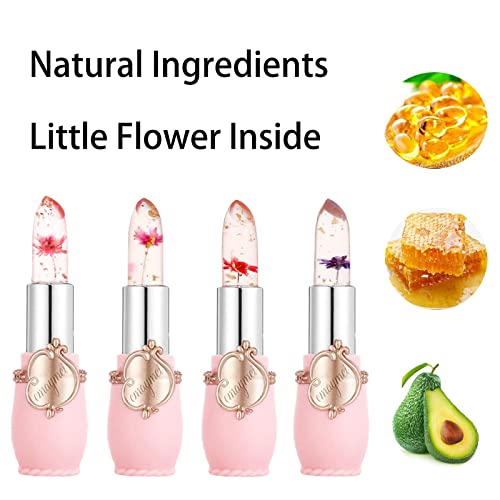 paminify 2Pcs Jelly Clear Crystal Flower Magic Lipstick Tinted Lip Balm Nourishing Moisturizing Lip Stick labial magicos,pink