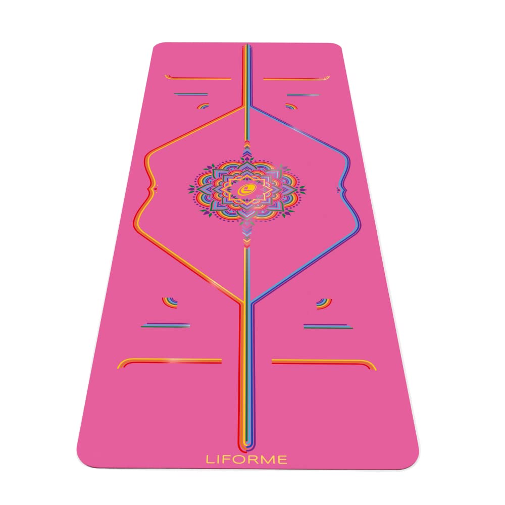 Liforme Printed Yoga Mat Collection â Free Yoga Bag, Patented Alignment System, Warrior-like Grip, Nonslip, Eco-friendly, Sweat-resistant, Wide and Thick for Comfort - Grateful Pink