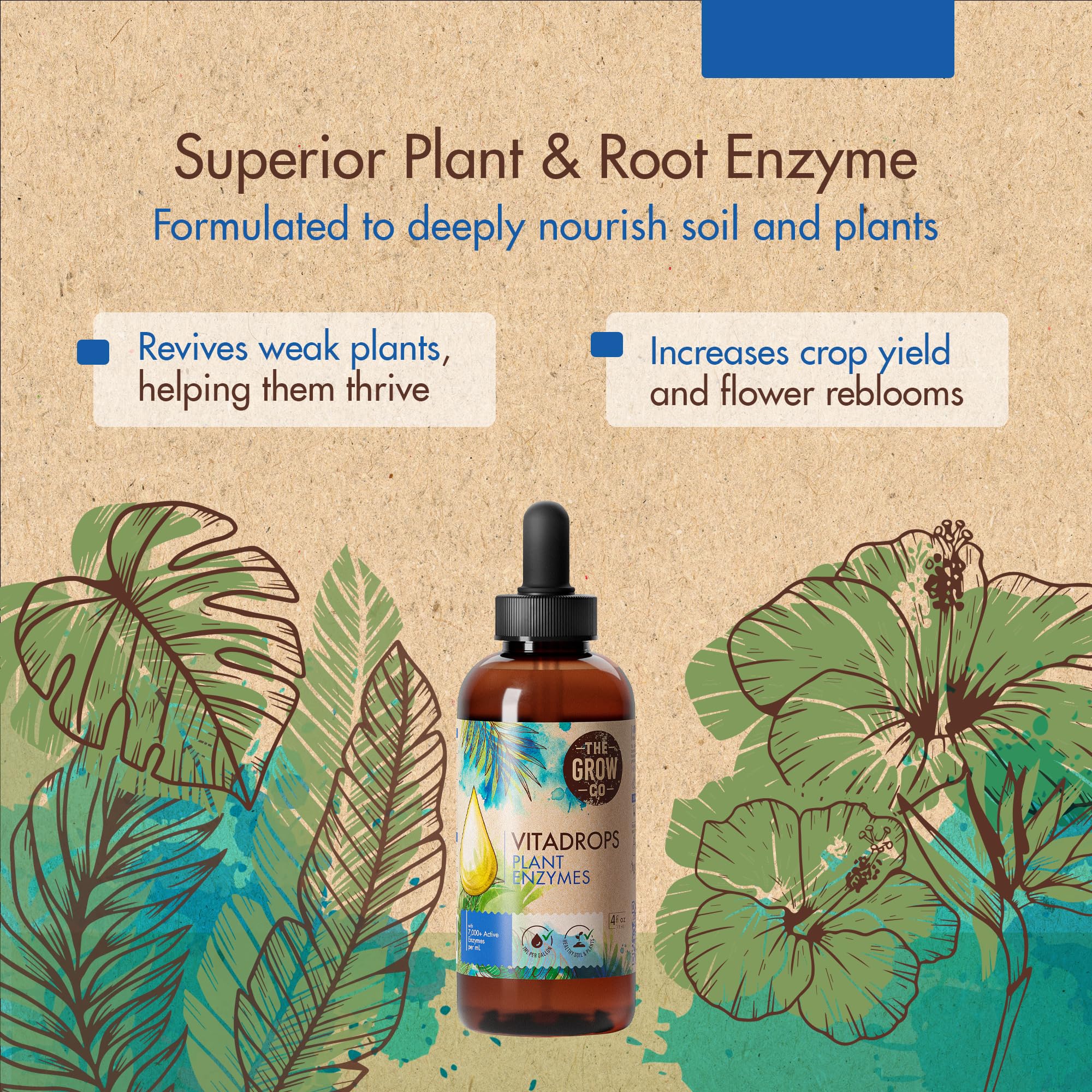 Plant Enzymes for Outdoor & Indoor Houseplants - Hydroponic Plant Food for Increased Nutrients - Bloom Booster Fertilizer & Root Stimulator for Plants, 7000+ Active Enzymes per mL, 4 Fl Oz (100+ Gal)