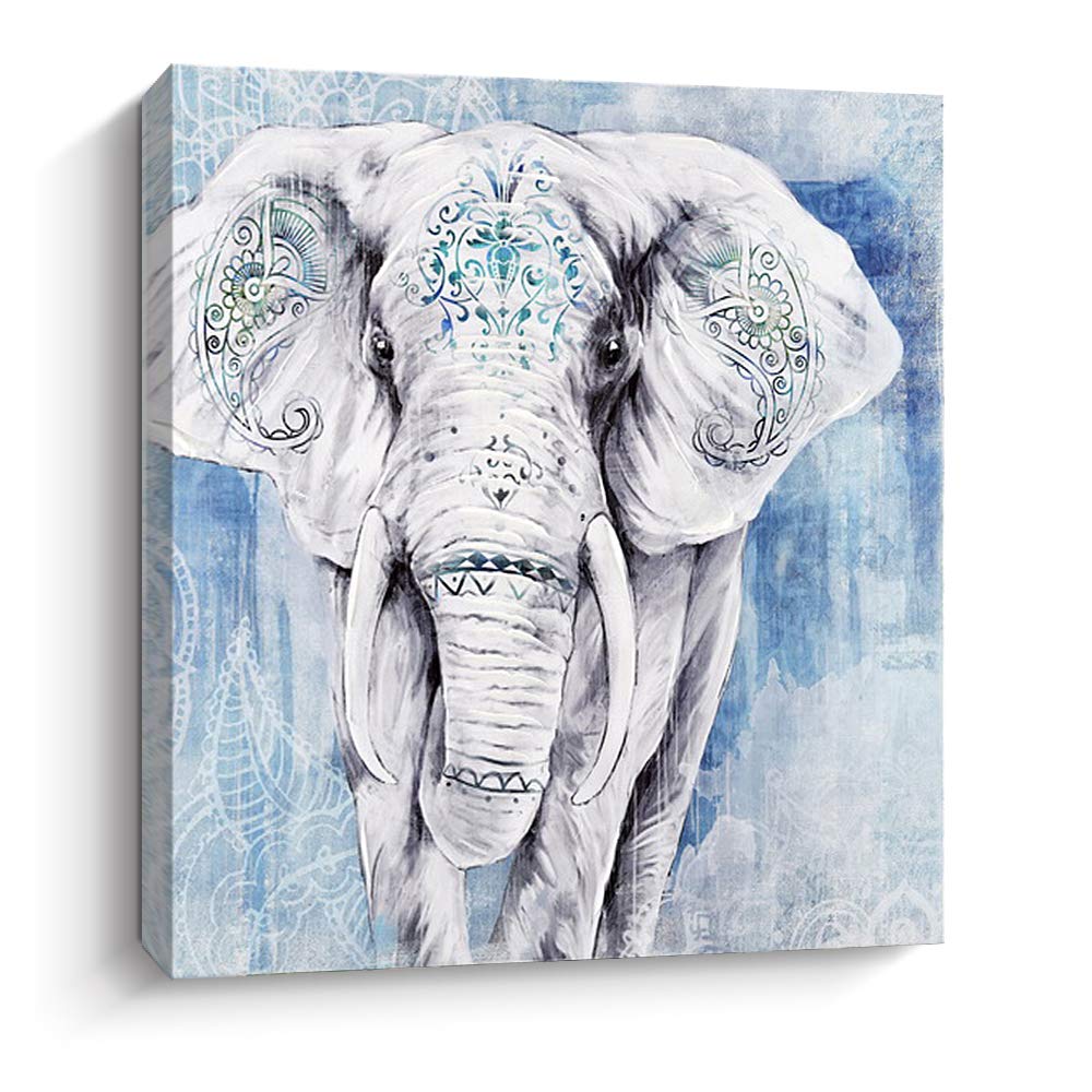 Kercan Bathroom Wall Decor Mandala Boho Elephant Canvas Wall Art Prints for Living Room Bedroom Decoration Ready to Hang (12X12 Inch,Elephant 1)
