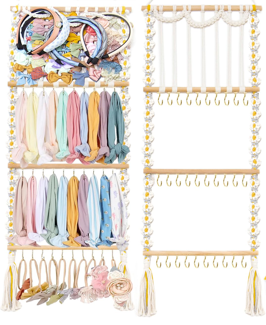 jontell Boho Nursery Storage Plushie Net Holder and Bow Hanging Holder Over Door