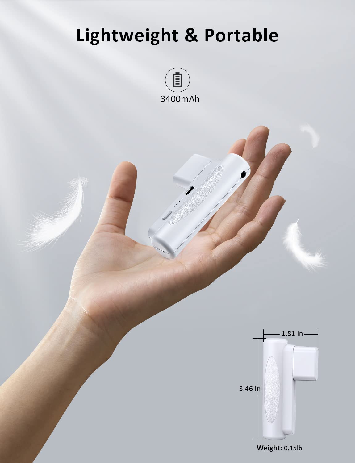NexiGo Battery Pack for Oculus/Meta Quest 2, Audio Passthrough, [Patented Design], 3400mAh Capsule Power Bank with LED Indicators, Lightweight, for Extra 1.5-3 Hours Playtime, White
