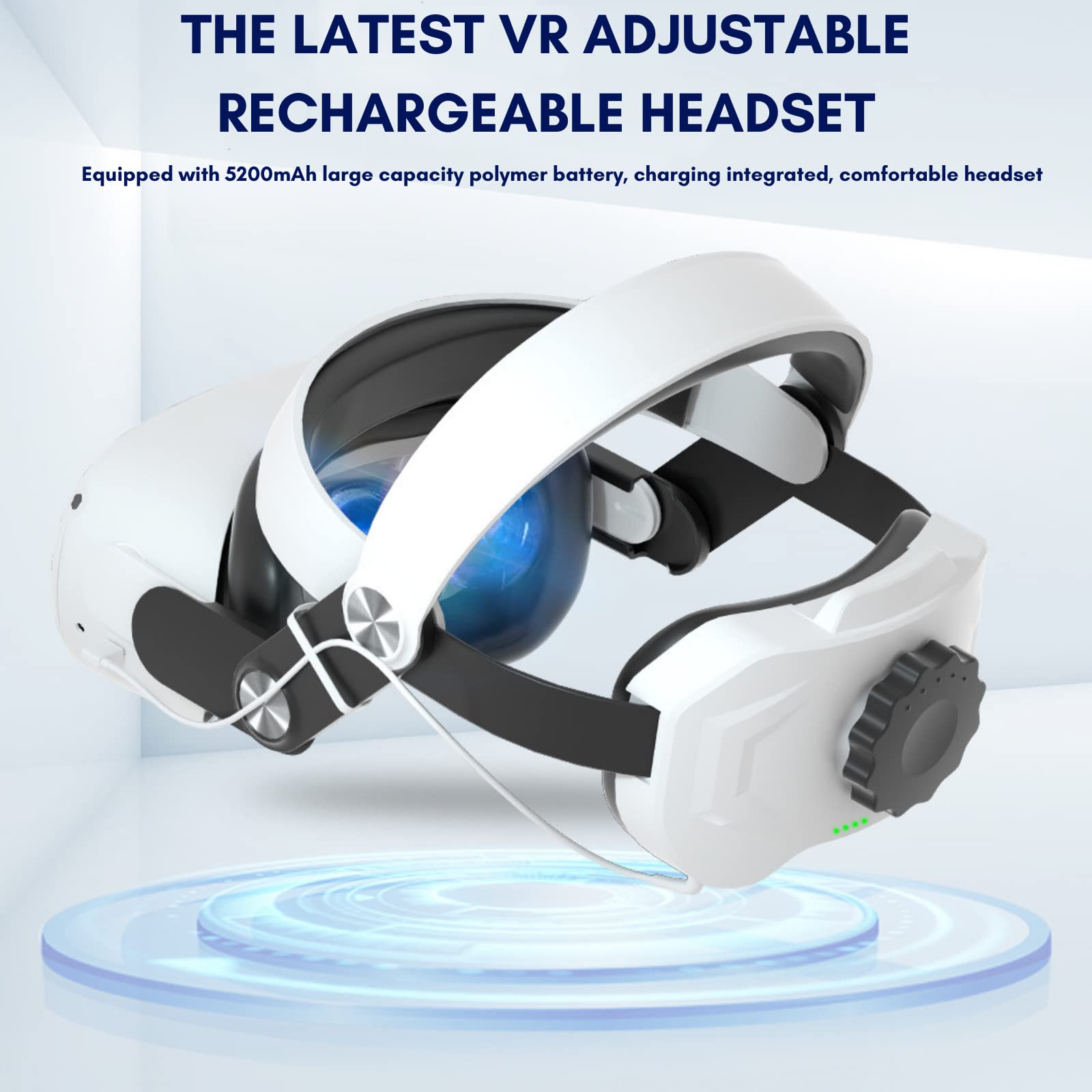 Meisuk 5200mAh Built-in Rechargeable Head Strap for Oculus Quest2 with Enhanced VR Support and Comfort. (White)
