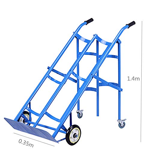 Portable Folding Handcart Oxygen Cylinder Trolleys Propane Acetylene Bottle Trolleys 40-Liter Double-Bottles with Brackets Multi Function Folding Handcart (Color : Silver, Size : 1.4x0.35m)