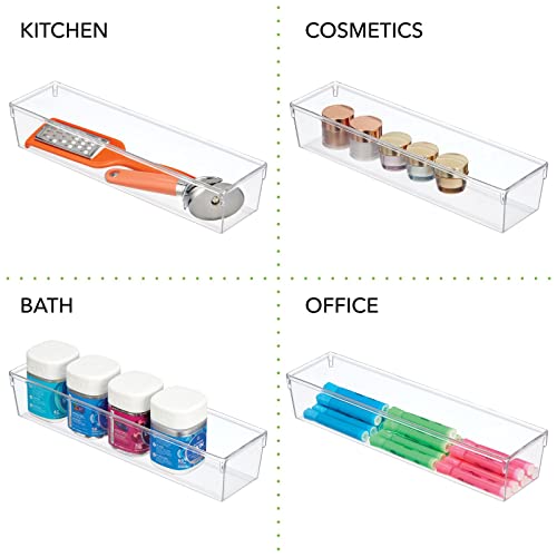 mDesign Plastic Stackable Kitchen Drawer Storage Organizer Tray Containers for Pantry, Drawers, Cupboard, Shelf, or Counter - Holds Utensil, Gadget, and Snacks - Lumiere Collection - 2 Pack - Clear