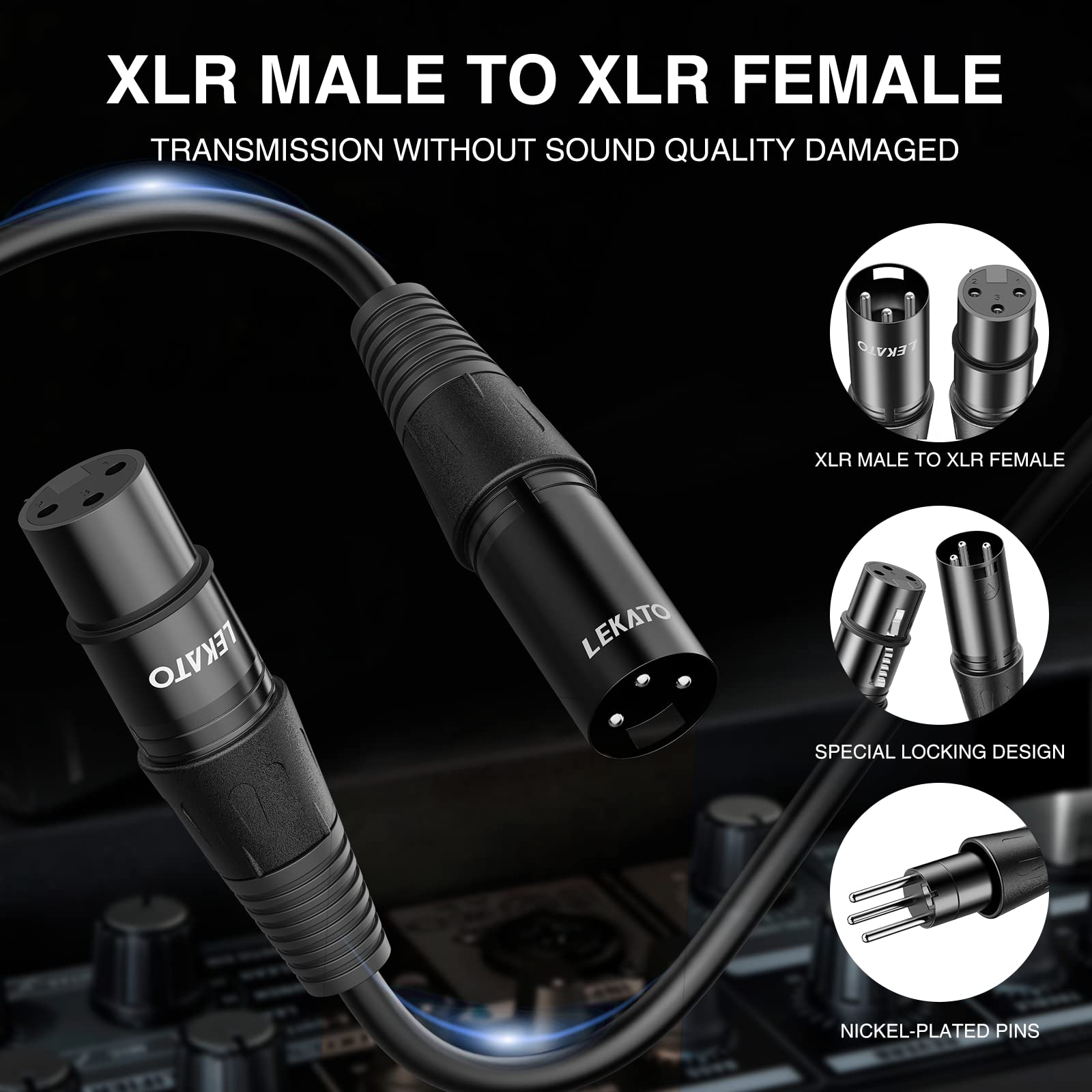 LEKATO XLR Cable 3Ft, 2-Pack Microphone Cable XLR Male to Female Balanced 3 PIN Pure Copper Wire, XLR Cable for Mic, Speaker Systems, Studio Speaker, Mixer, Amplifier(2-Pack)