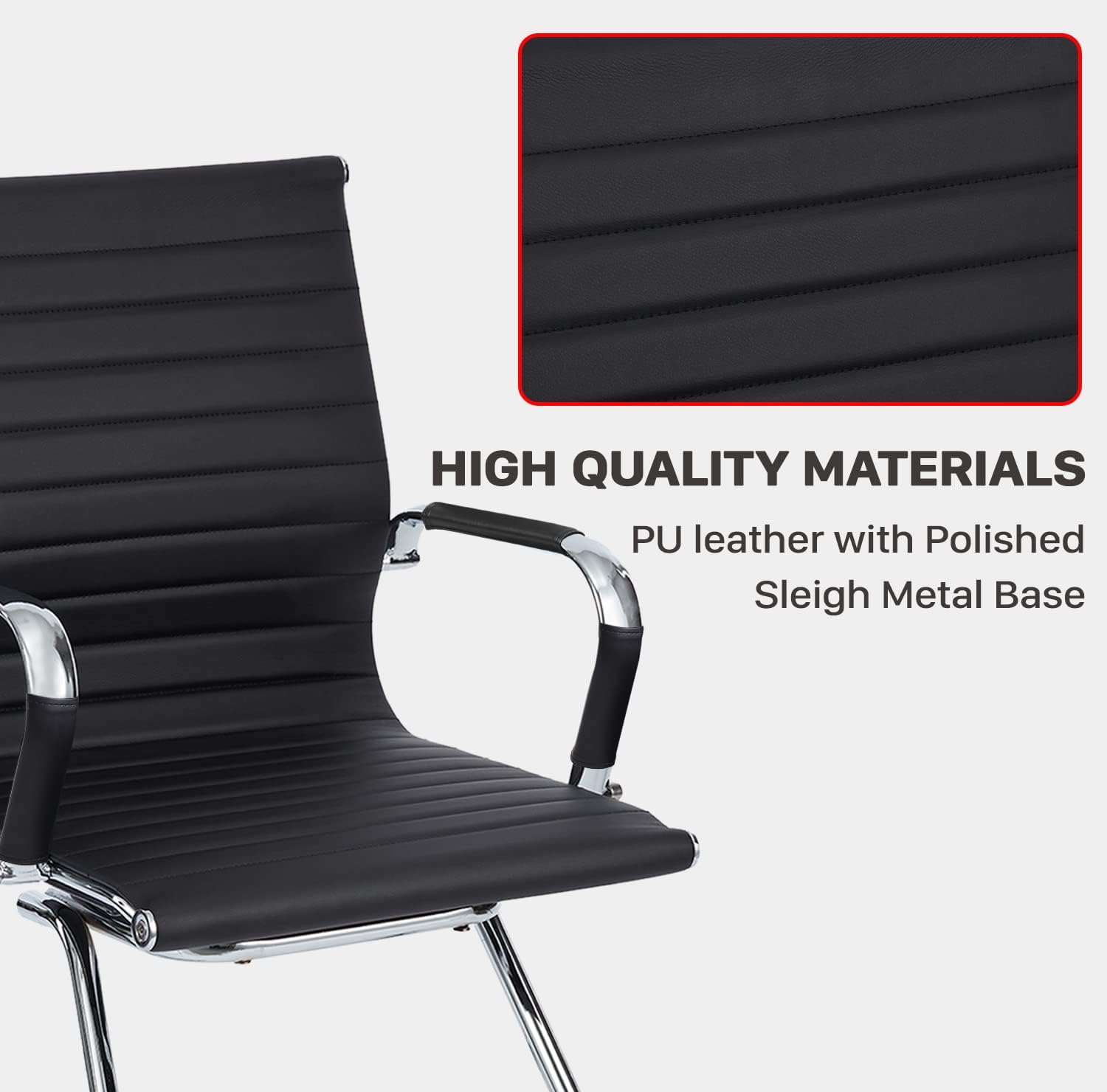 KLASIKA Office Guest Chair Leather Reception Without Wheels with Sled Base for Desk Conference Area Waiting Room Set of 1