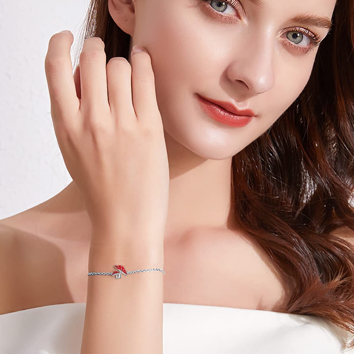 LONAGO Mushroom Bracelet for Women 925 Sterling Silver Red Mushroom Bracelet